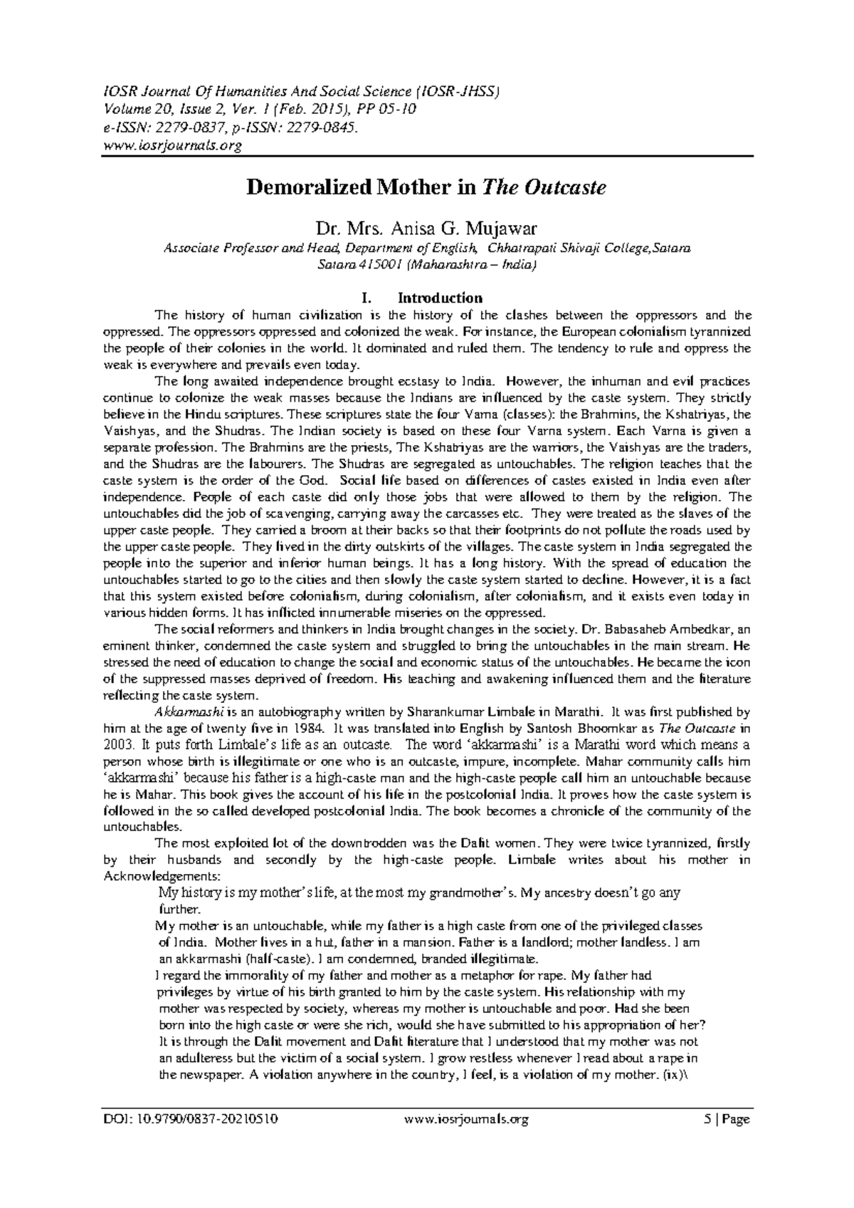 Akkarmashi -The demoralized mother - IOSR Journal Of Humanities And ...