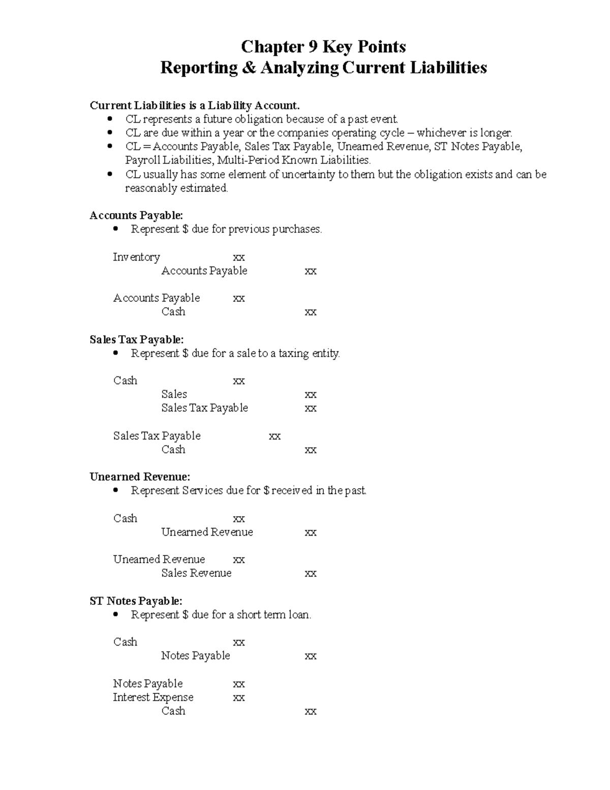 Chapter 9 Class Notes - Chapter 9 Key Points Reporting & Analyzing ...