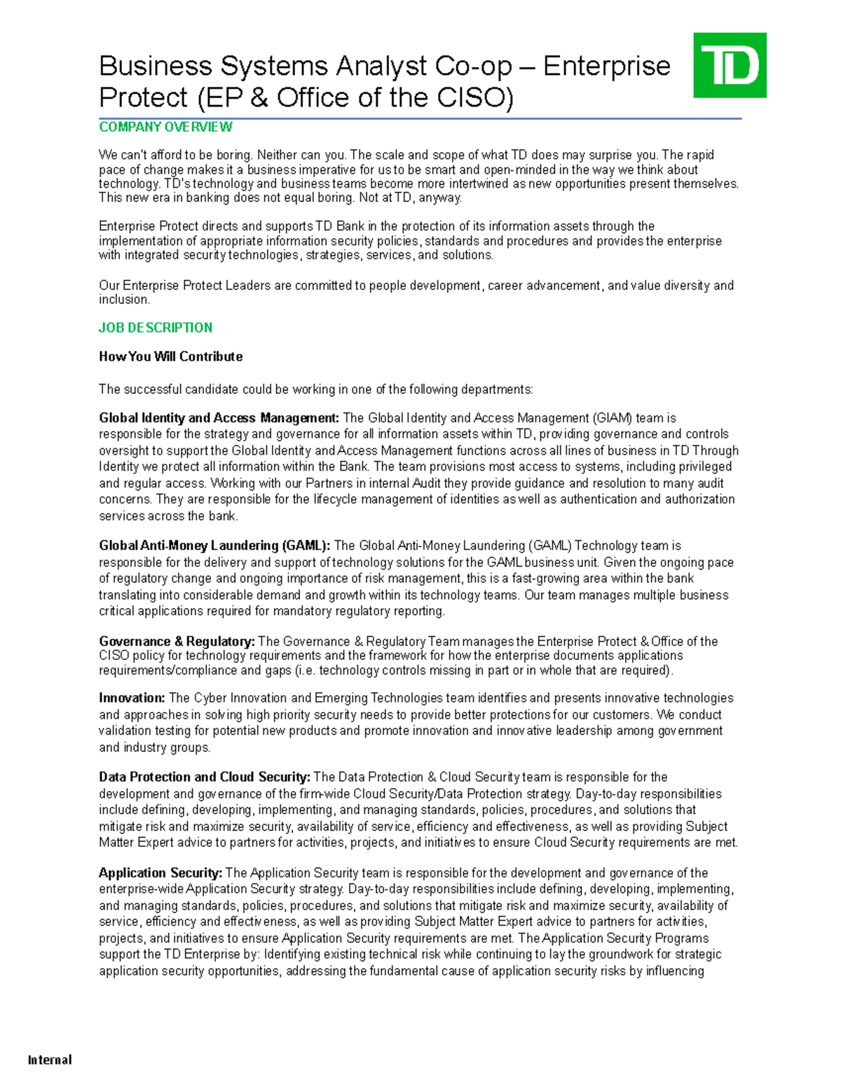 EP & Office of the CISO - Business Systems Analyst Co-op (general ...