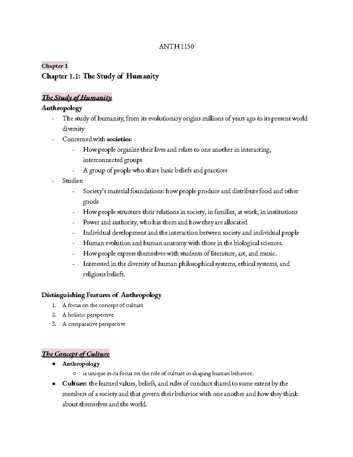 Anthropology Notes lec 1 from DE section, Anthropology Notes lec 1 from ...