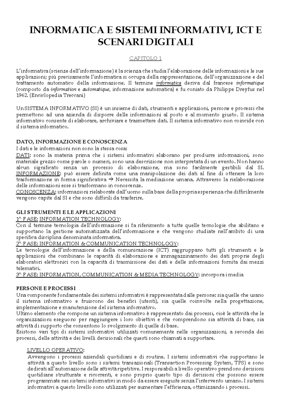 Informatica E Sistemi Informativi Riassunto Libro - INFORMATICA E ...