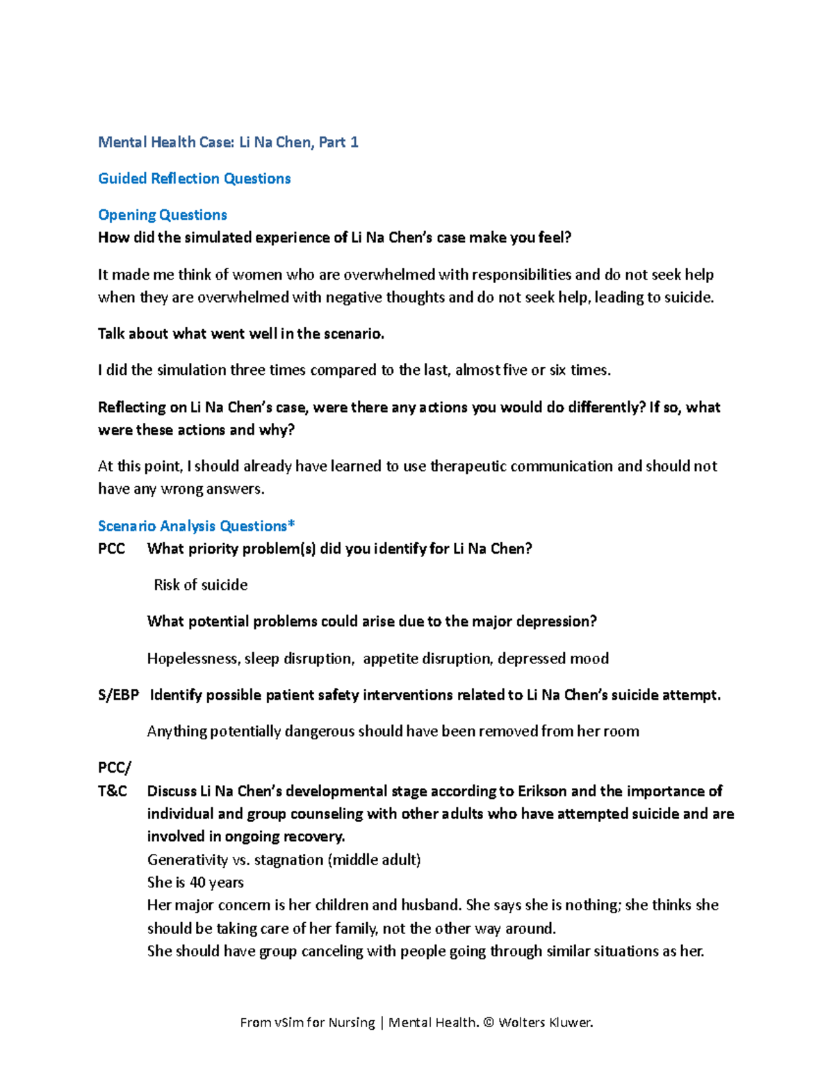 LI NA CHEN Reflective questions - Mental Health Case: Li Na Chen, Part 1 Guided Reflection ...