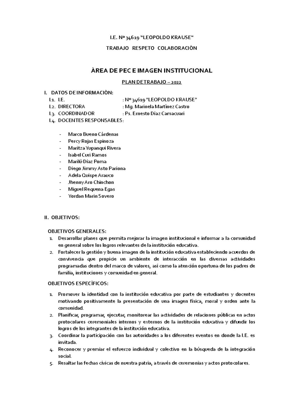 ÀREA DE PEC E Imagen Institucional 2022 - I. Nª 34619 “LEOPOLDO KRAUSE ...