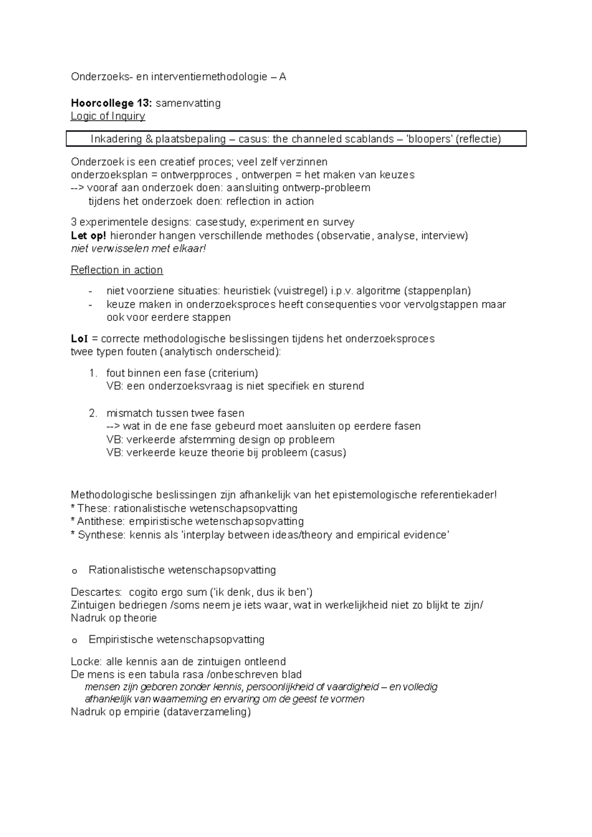 OIMA - College 13 (samenvatting) - Onderzoeks- en ...