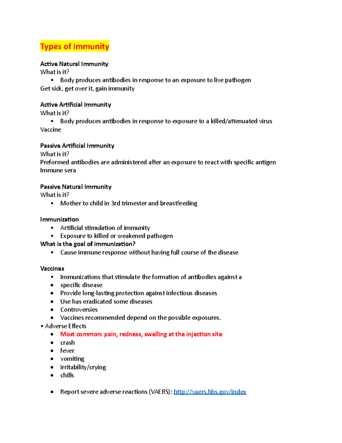 Immunity class note - Types of Immunity Active Natural Immunity What is ...