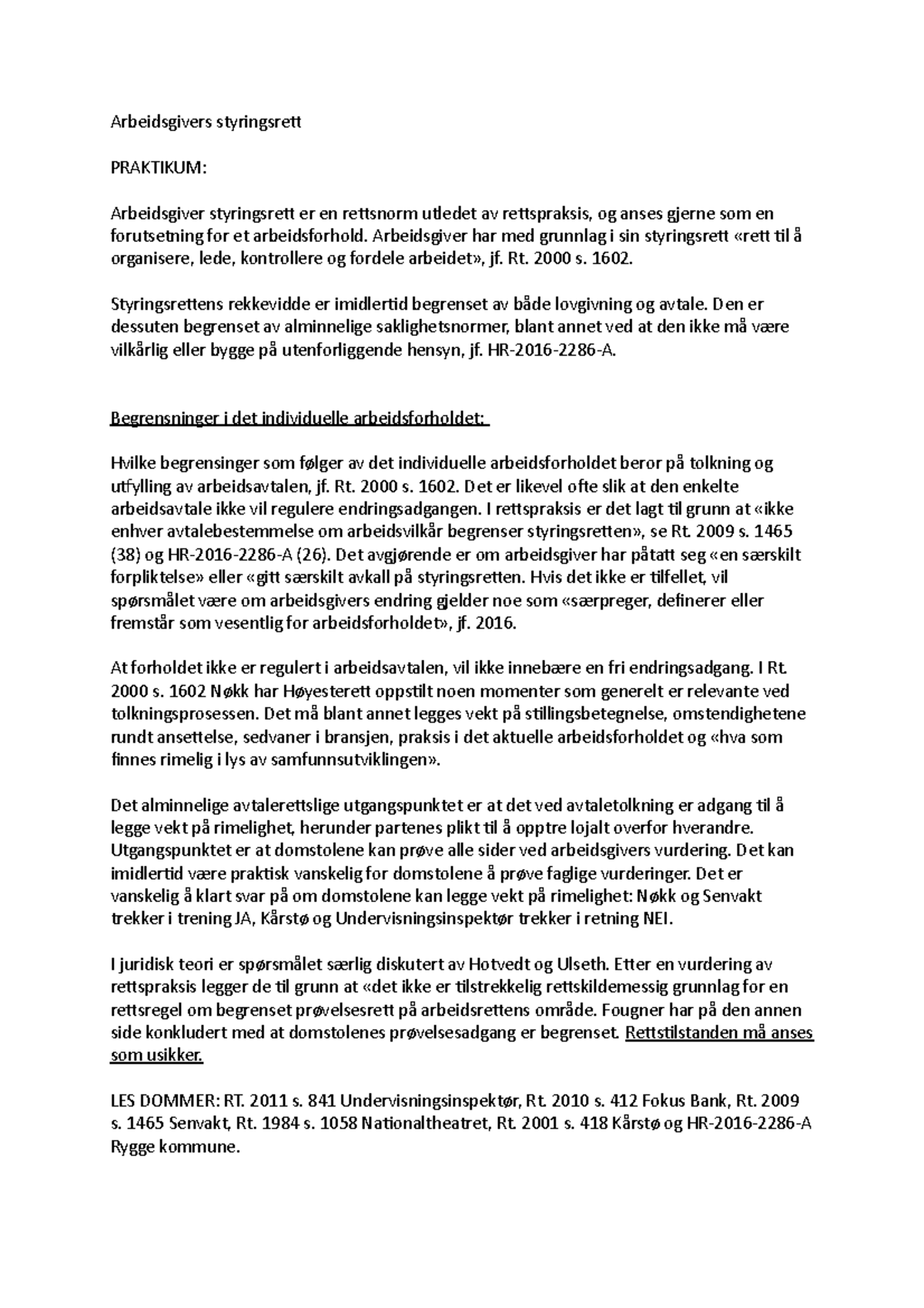 Kapittel 3 - arbeidsgivers styringsrett - Arbeidsgivers styringsret ...