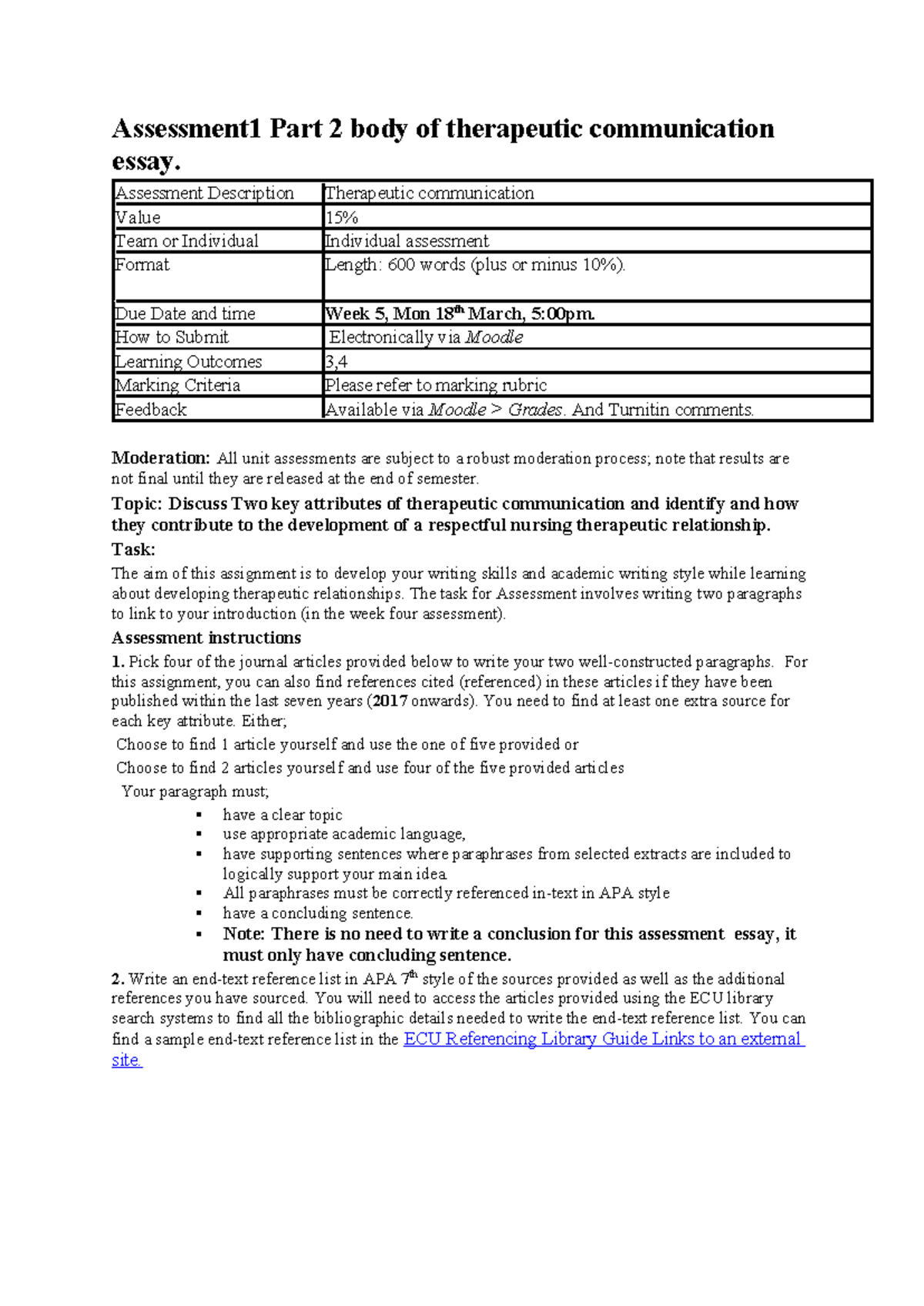 Assessment 1 part 2 therapeutic communication - Assessment1 Part 2 body ...