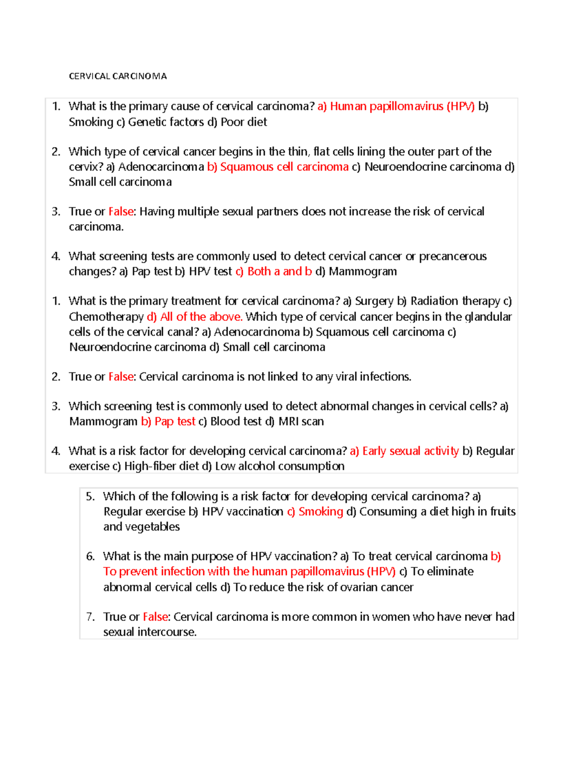 Cervical- Carcinoma - questions - CERVICAL CARCINOMA What is the ...