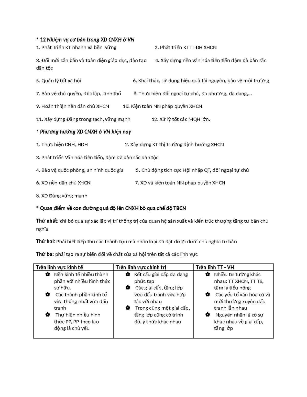 Chuong 3 Cnxhkh - adadasdas - 12 Nhiệm vụ cơ bản trong XD CNXH ở VN Phát Triển KT nhanh và bền ...