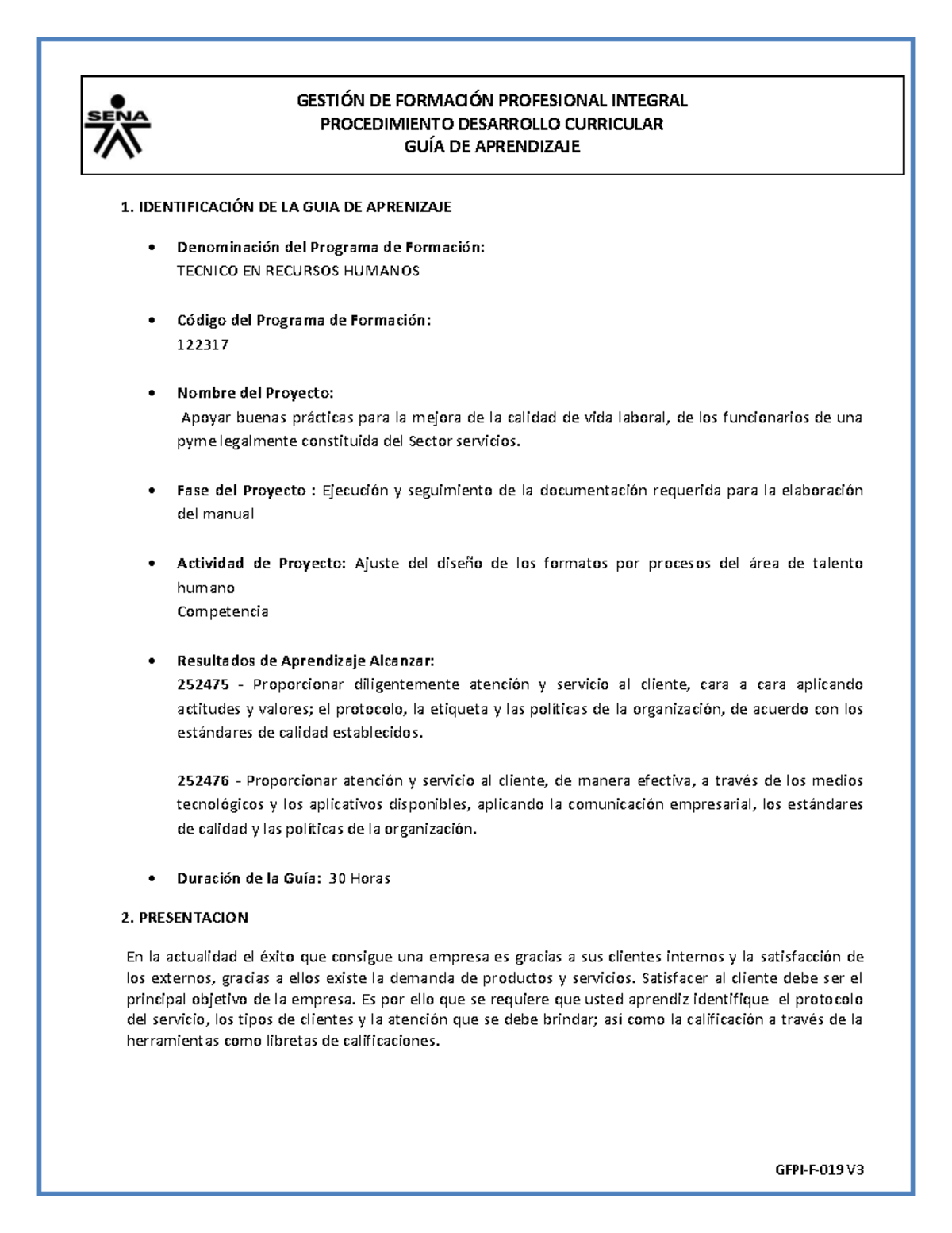 GUÍA N° 02 Servicio AL Cliente - GESTI”N DE FORMACI”N PROFESIONAL INTEGRAL PROCEDIMIENTO ...