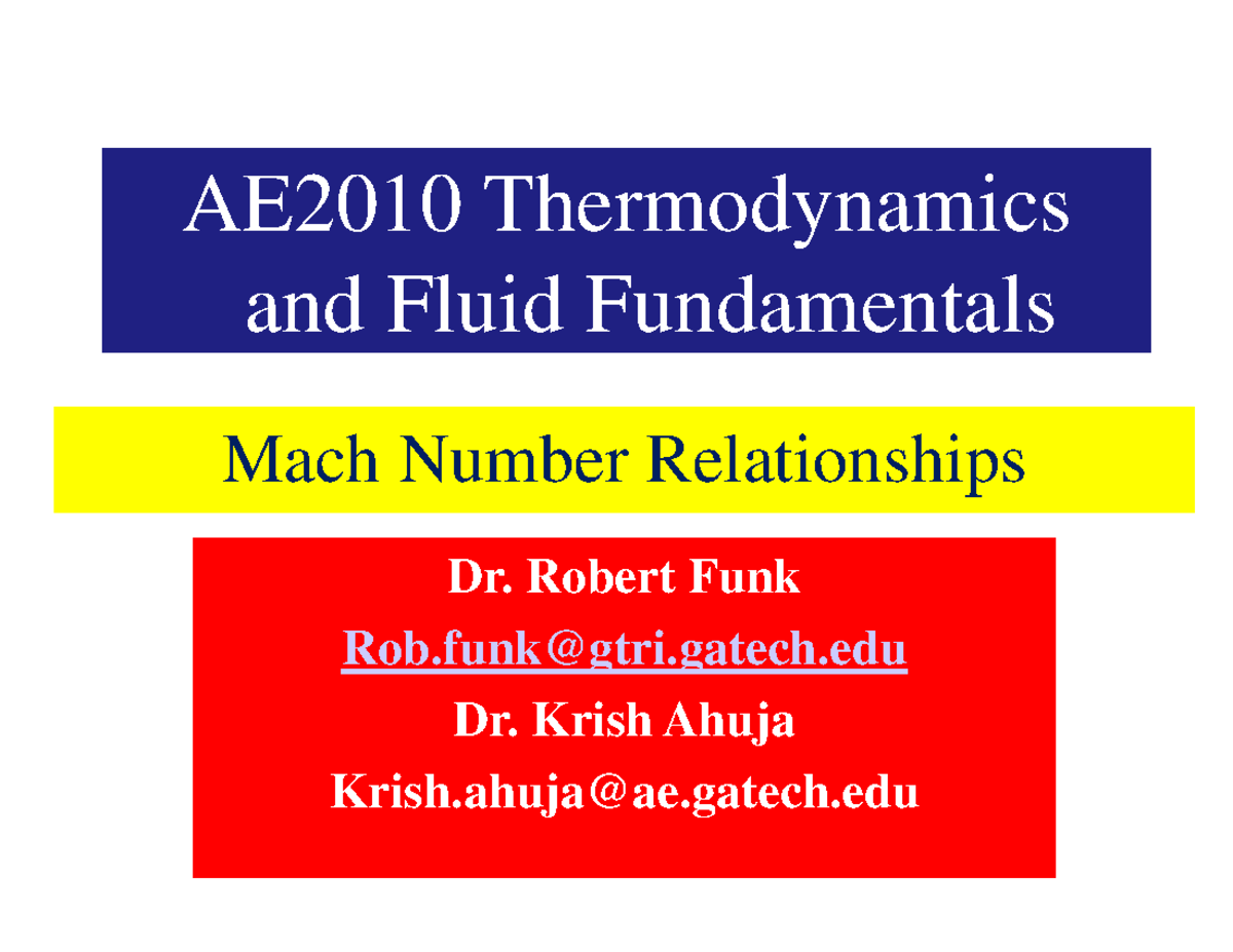Notes 16 Mach+Numbers etc RBF - Mach Number Relationships AE2010 ...
