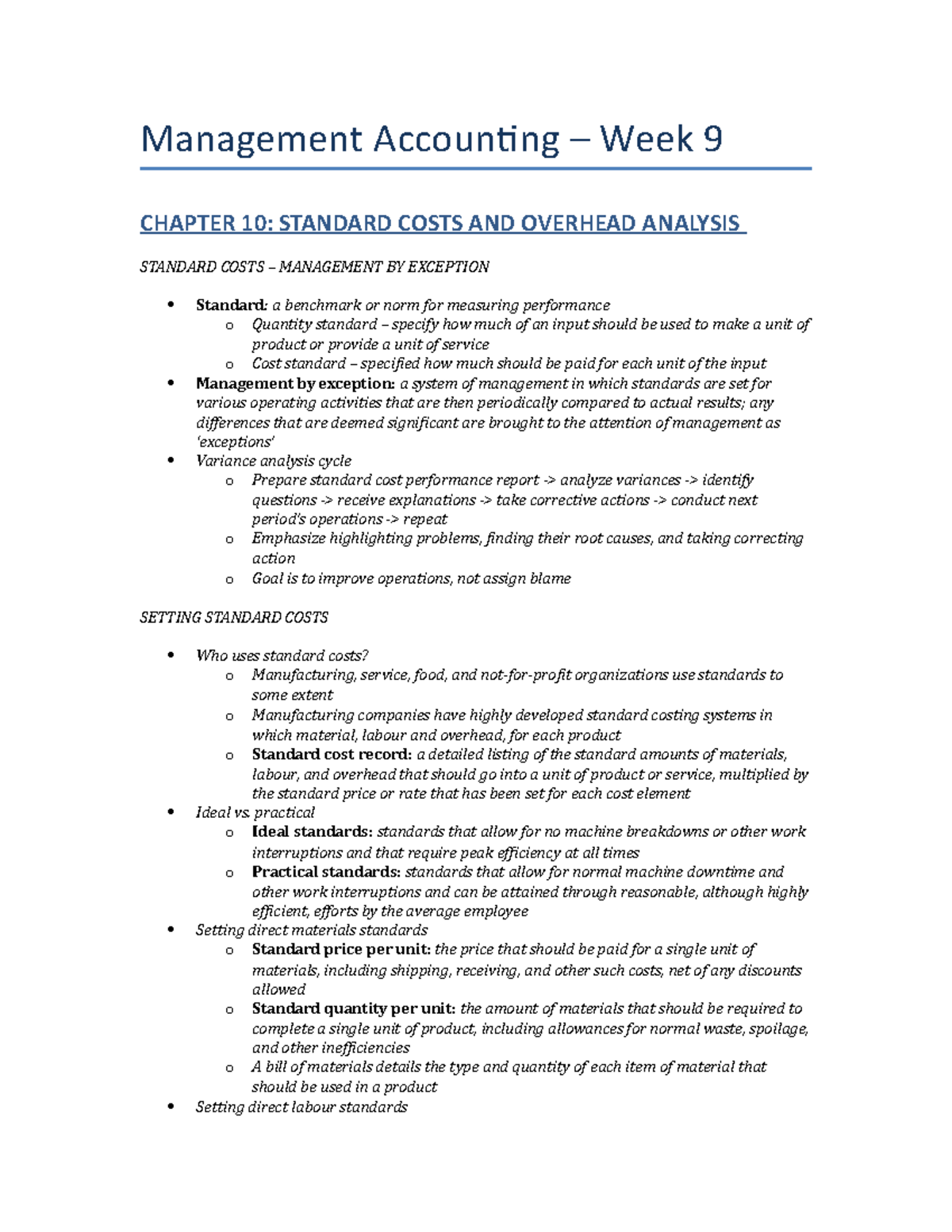 Week 9 (ACCT2230) - Summary Managerial Accounting - Management ...
