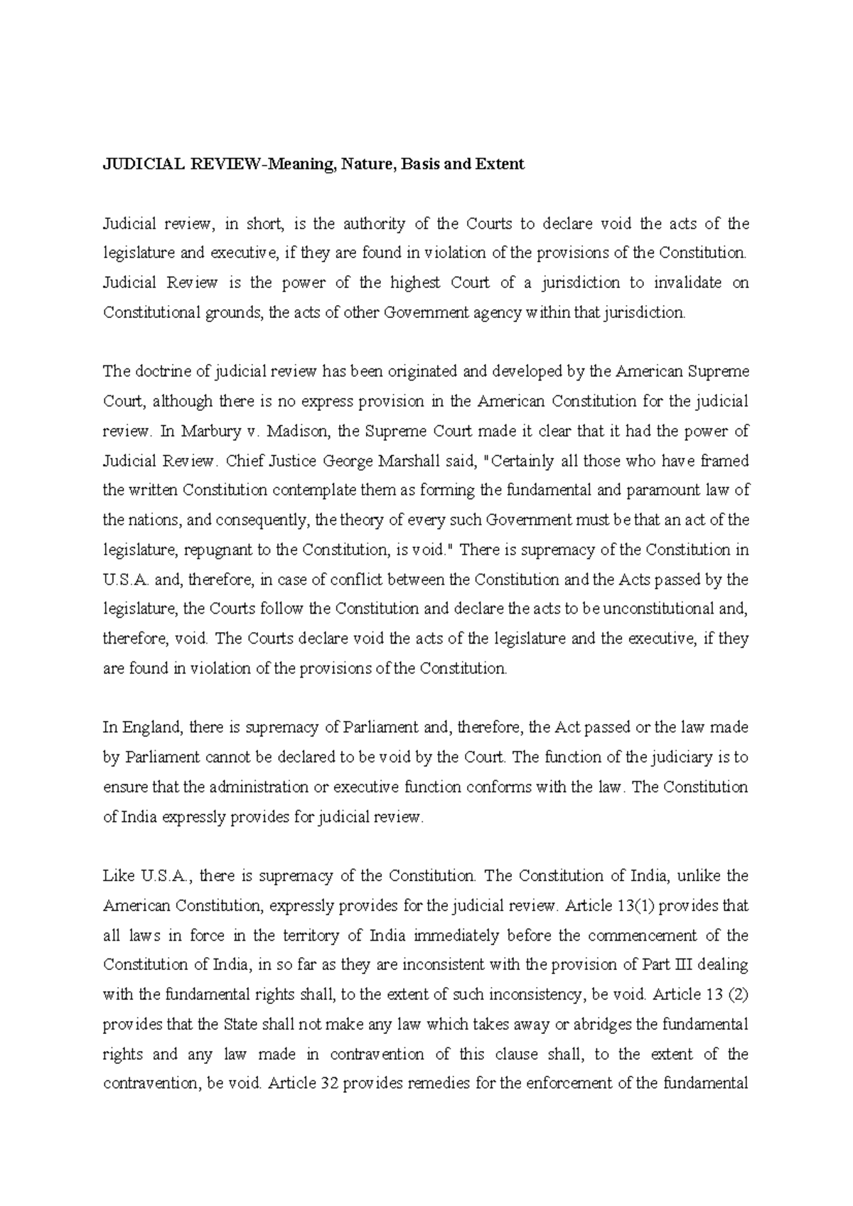 Judicial Review-Meaning, Nature, Basis and Extent - JUDICIAL REVIEW ...