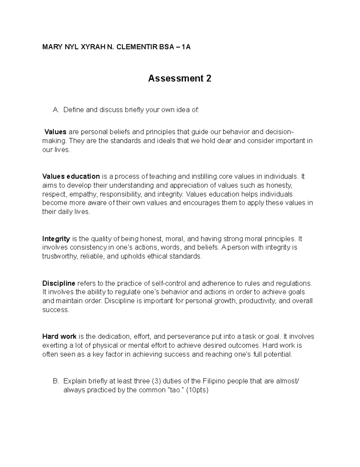 Nstp-Assessment-2 - NSTP - MARY NYL XYRAH N. CLEMENTIR BSA – 1A ...