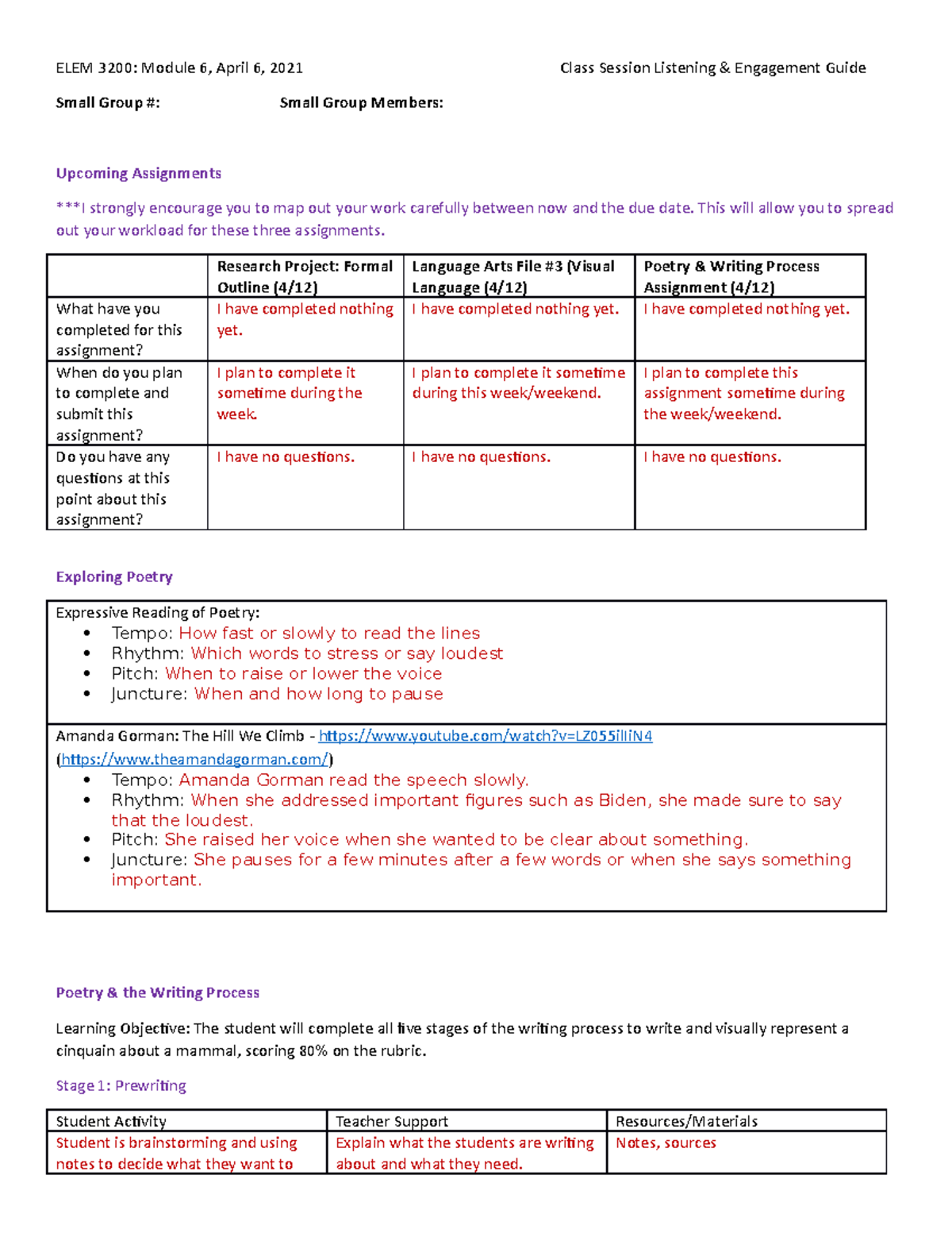 ELEM 3200 M6 Student Engagement Guide 04 - ELEM 3200: Module 6, April 6 ...