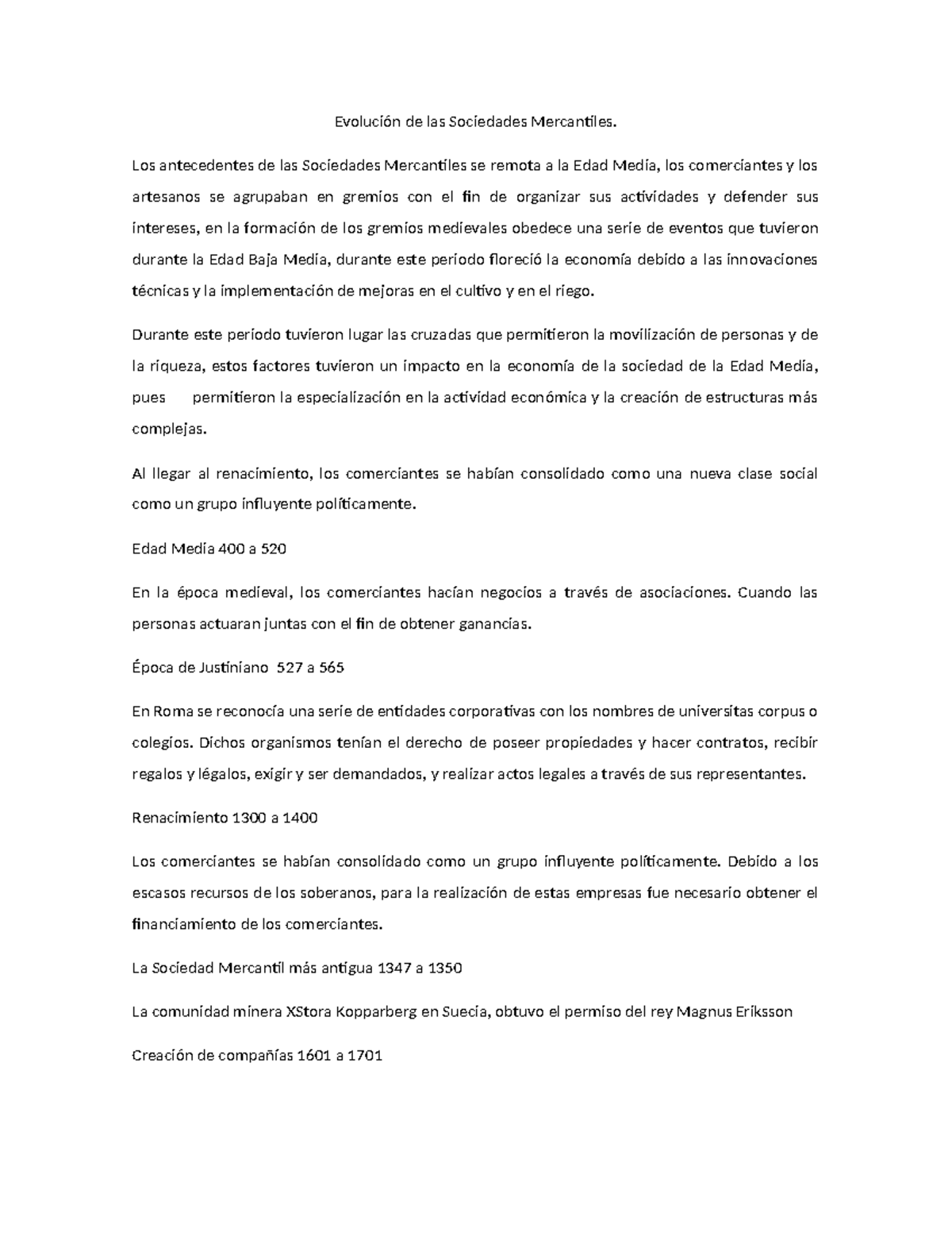 Evolución de las Sociedades Mercantiles - Los antecedentes de las ...