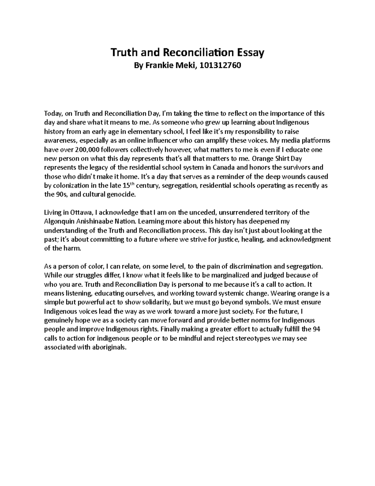 Truth and reconciliation law bonus assignment - Frankie Meki - Truth ...