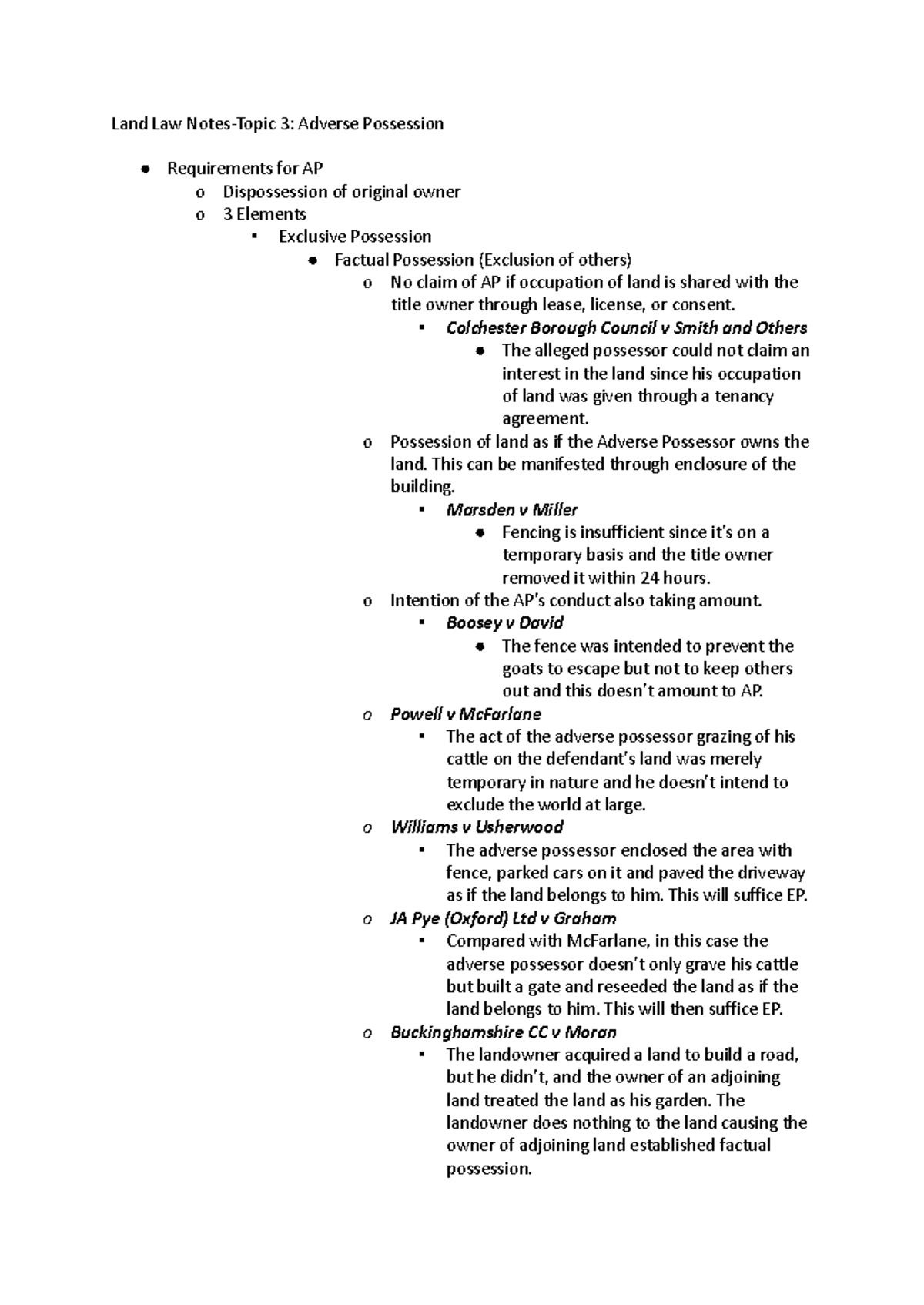 Land Law II Notes- Topic 3- Adverse Possession - Land Law Notes-Topic 3 ...
