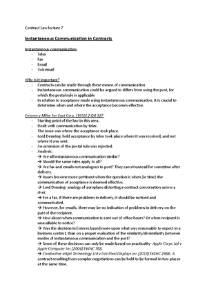 Instantaneous communication in contracts - Contract Law – Lecture 7 ...