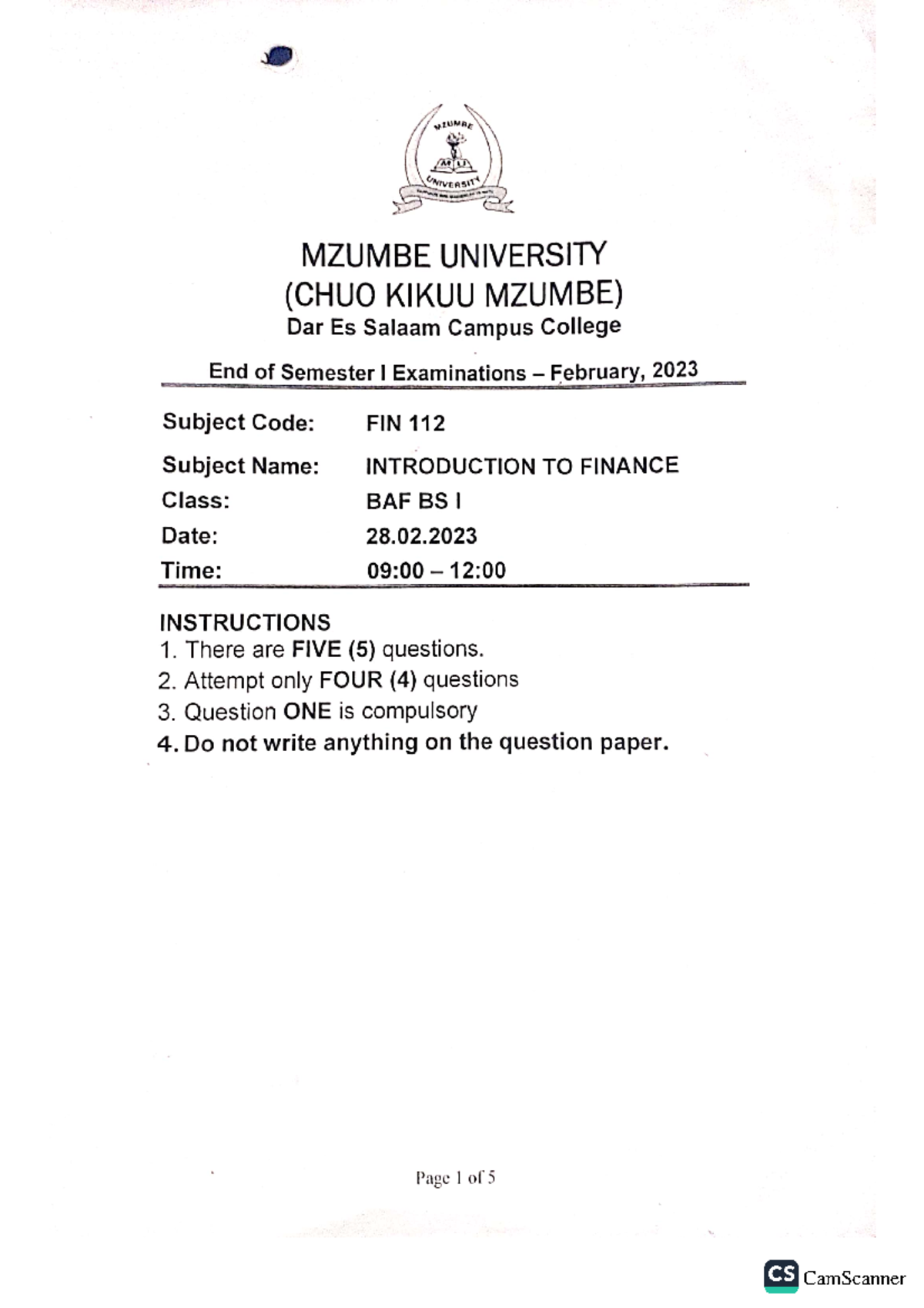 FIN 112 UE T - Question - computer application - Studocu
