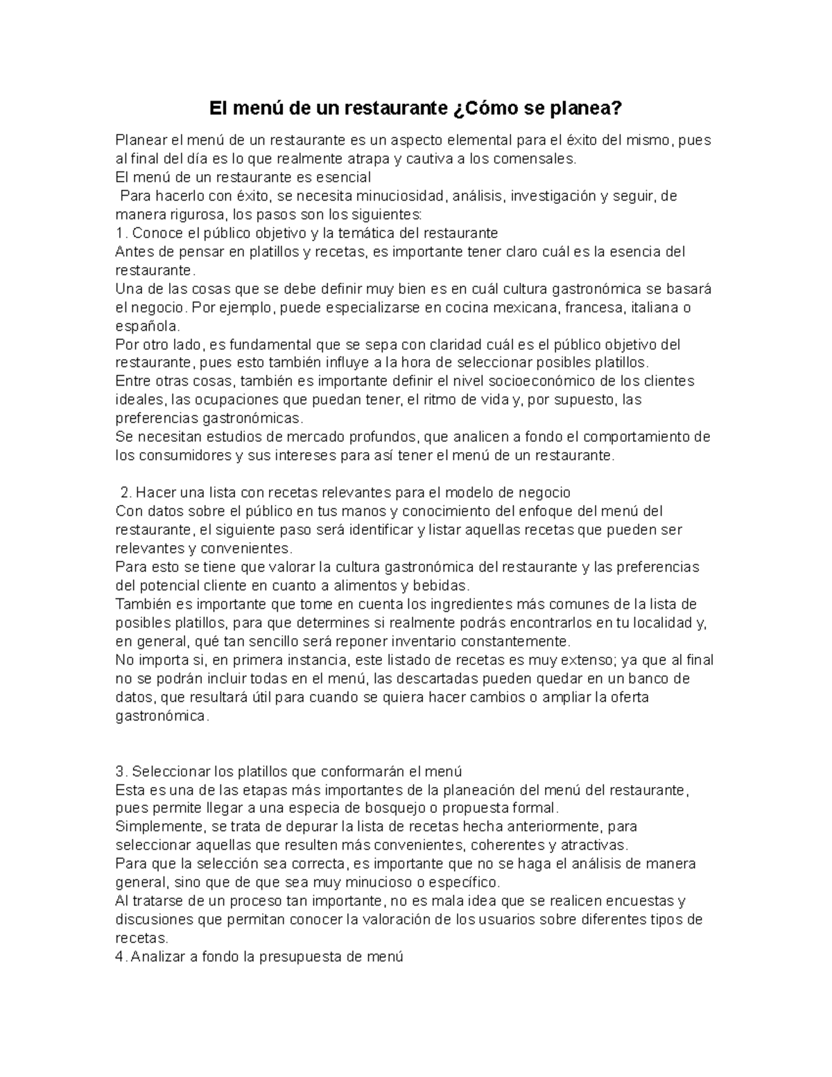 El menú de un restaurante - El menú de un restaurante es esencial Para ...