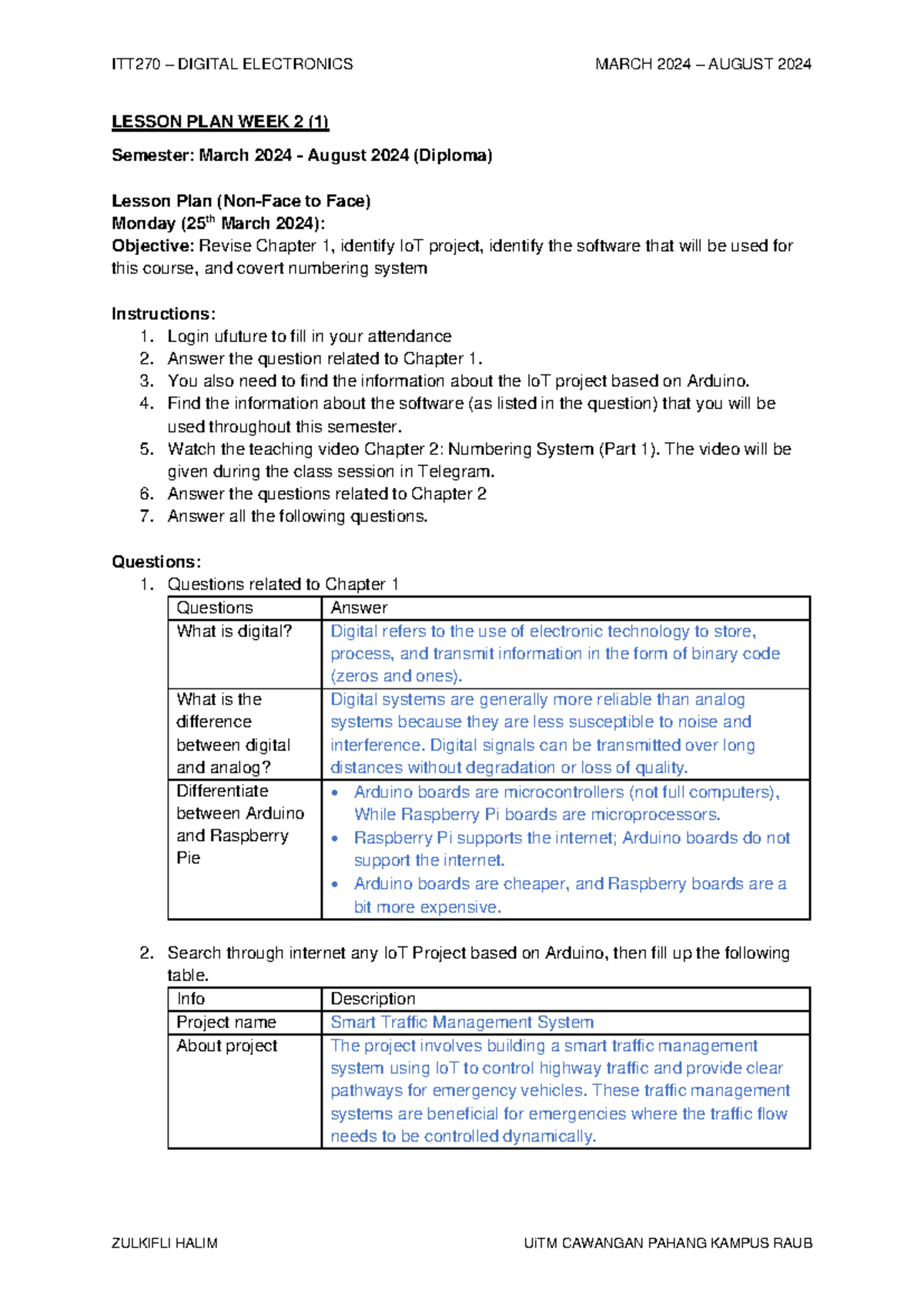 TUTORIAL ITT270 - ITT270 – DIGITAL ELECTRONICS MARCH 202 4 – AUGUST 202 4 ZULKIFLI HALIM UiTM ...