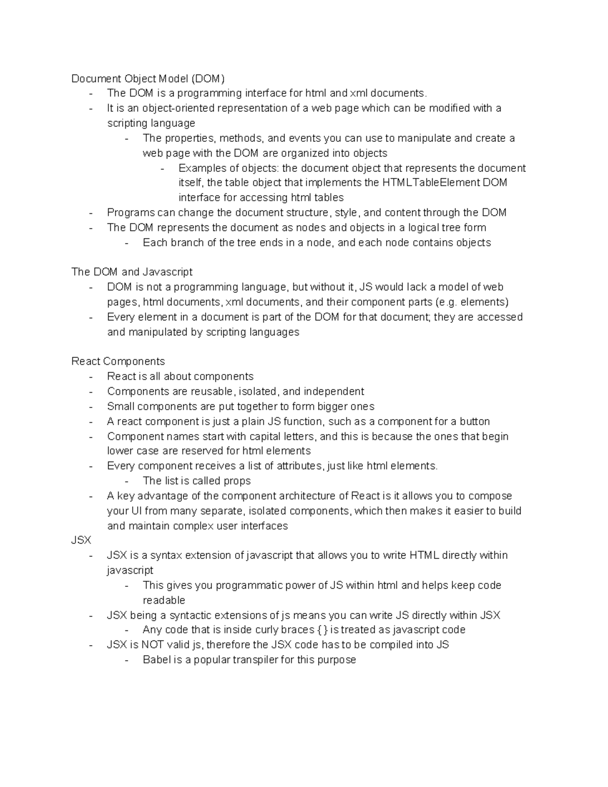 React - Lecture notes 1-10 - Document Object Model (DOM) - The DOM is a ...