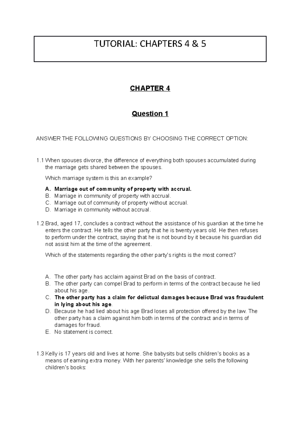 Tutorial 2 Memo Tutorial Chapters 4 And 5 Chapter 4 Question 1 Answer