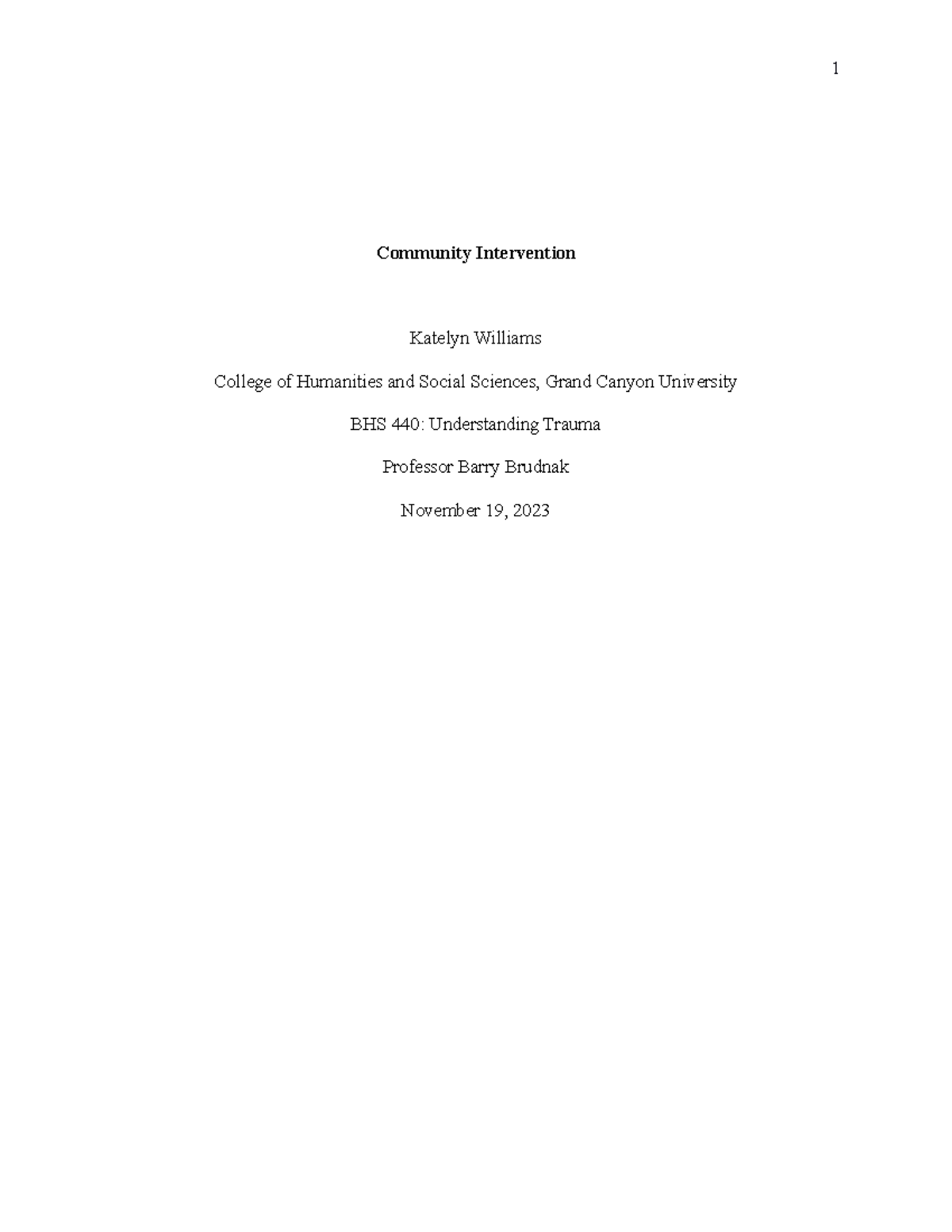 BHS440 Communtiy Intervention Scenario - Community Intervention Katelyn ...