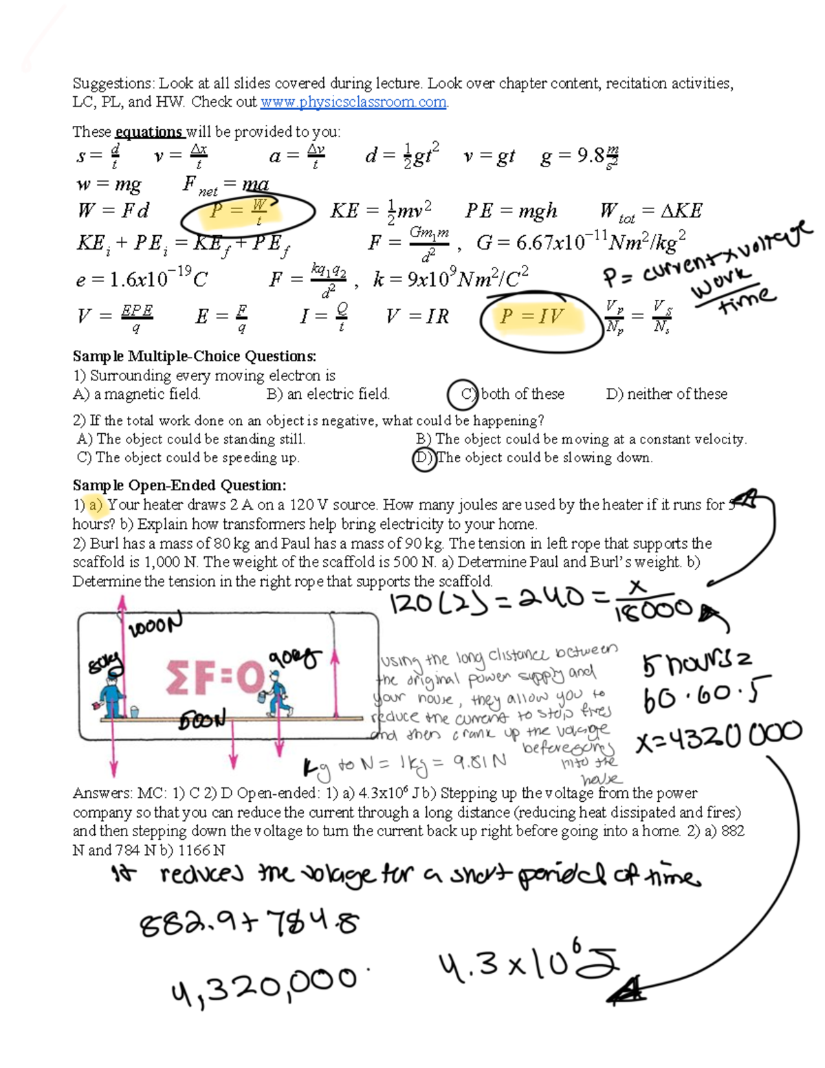 Physics Final Study Guide - Suggestions: Look at all slides covered ...