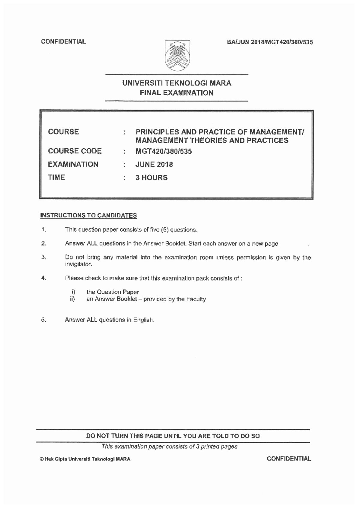MGT420 380 535 - PYQ - principal of managerial - Studocu