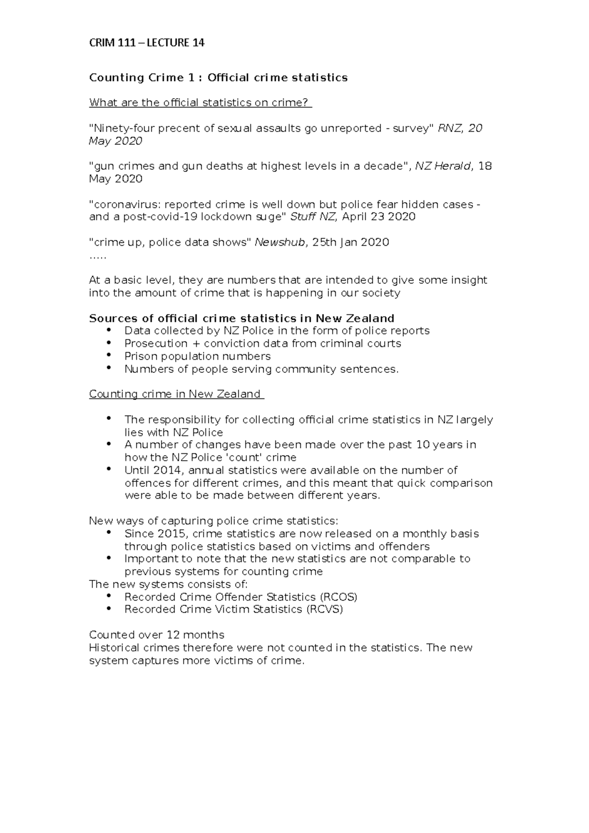 CRIM 111 – Lecture 14 - Counting Crime 1 : Official crime statistics ...