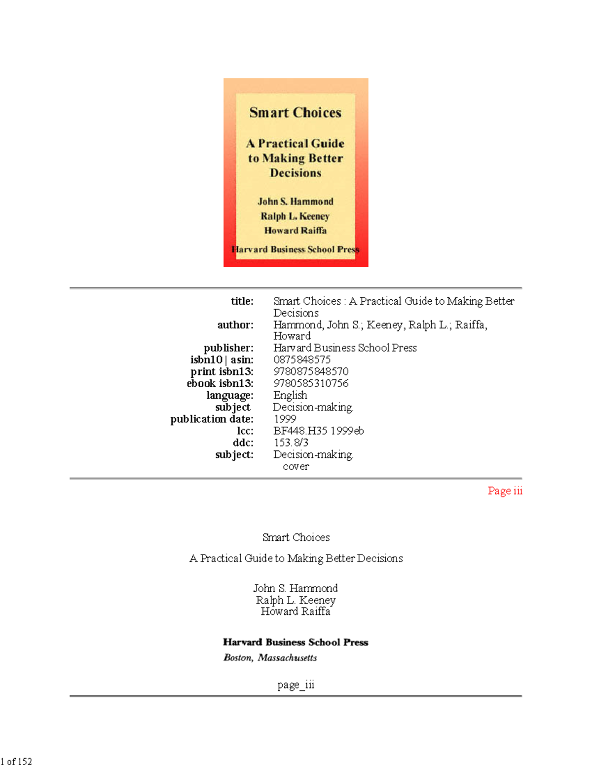 John S. Hammond, Ralph L. Keeney, Howard Raiffa - Smart Choices A Practical Guide to Making ...