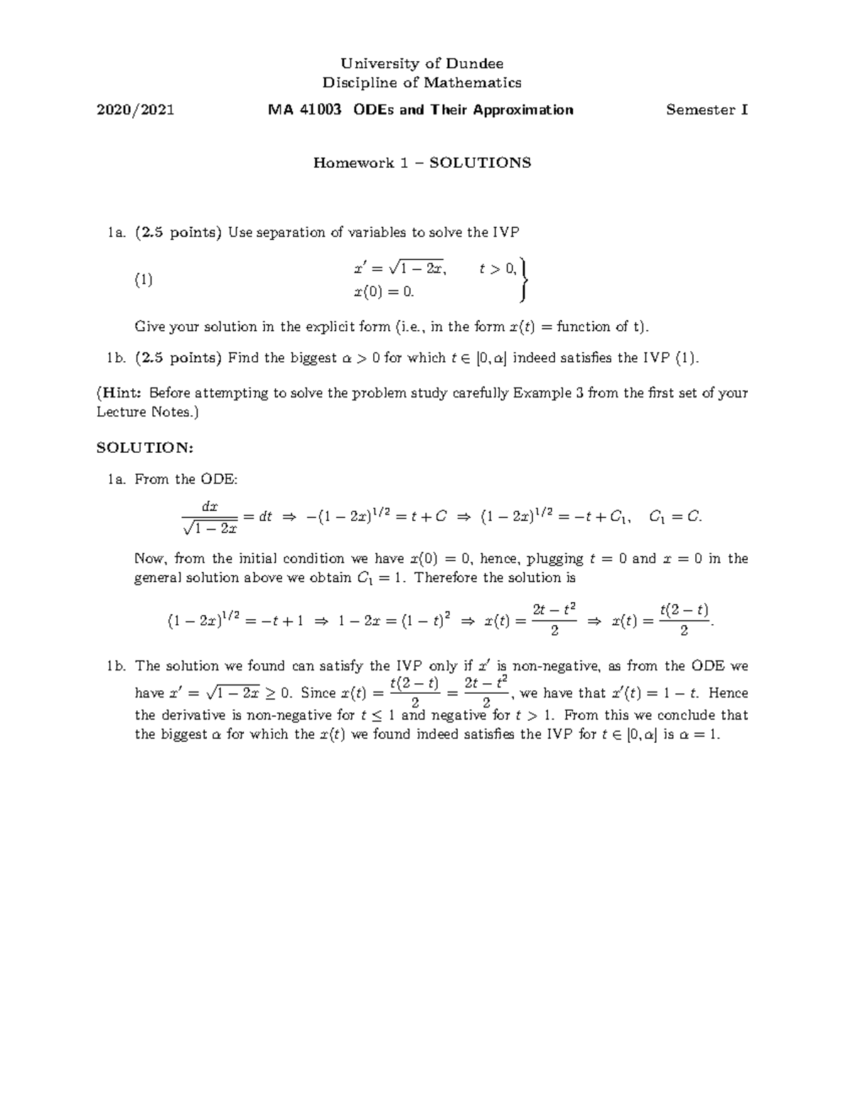 Homework 1 Solutions - University of Dundee Discipline of Mathematics ...