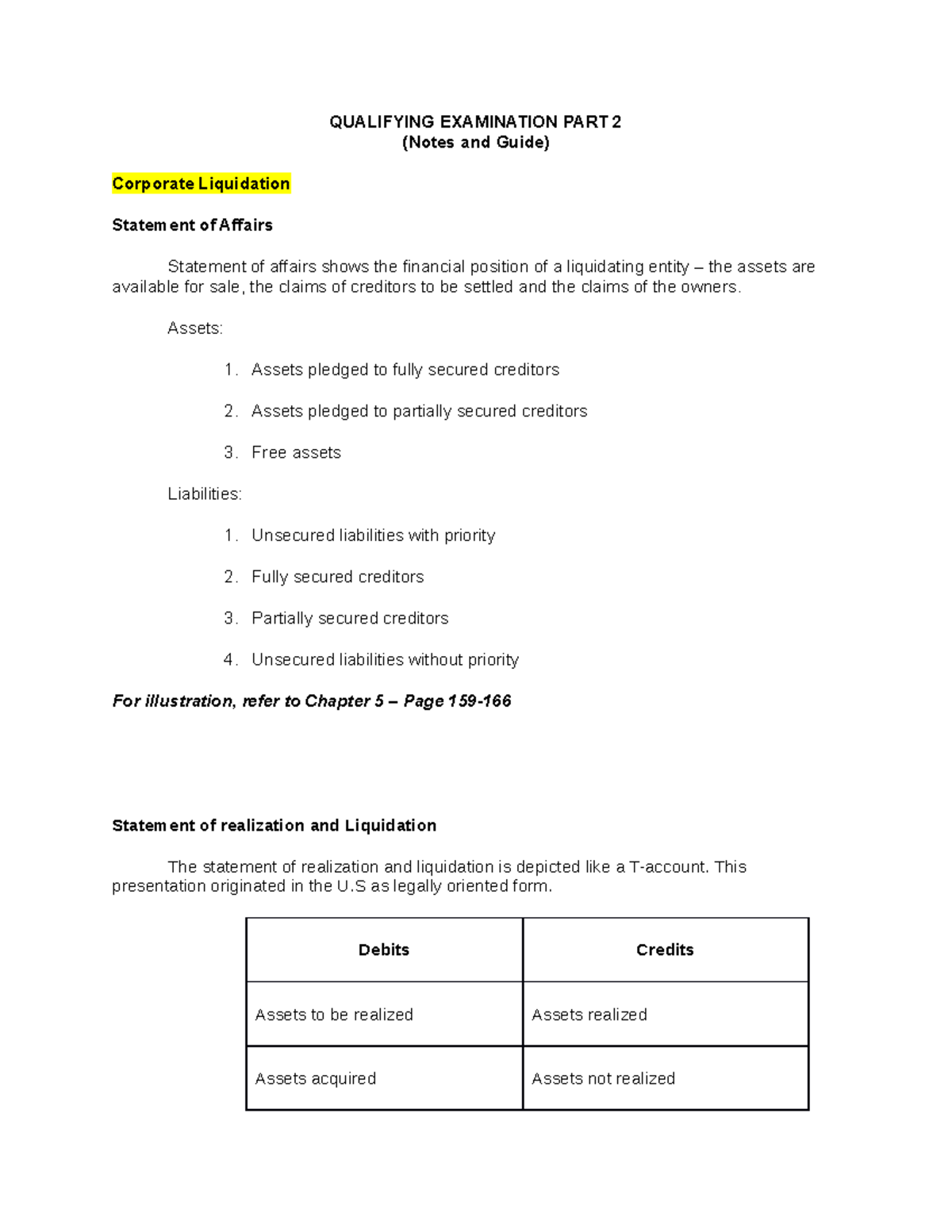 Qualifying Exam Notes (Corporate Liquidation) - QUALIFYING EXAMINATION ...
