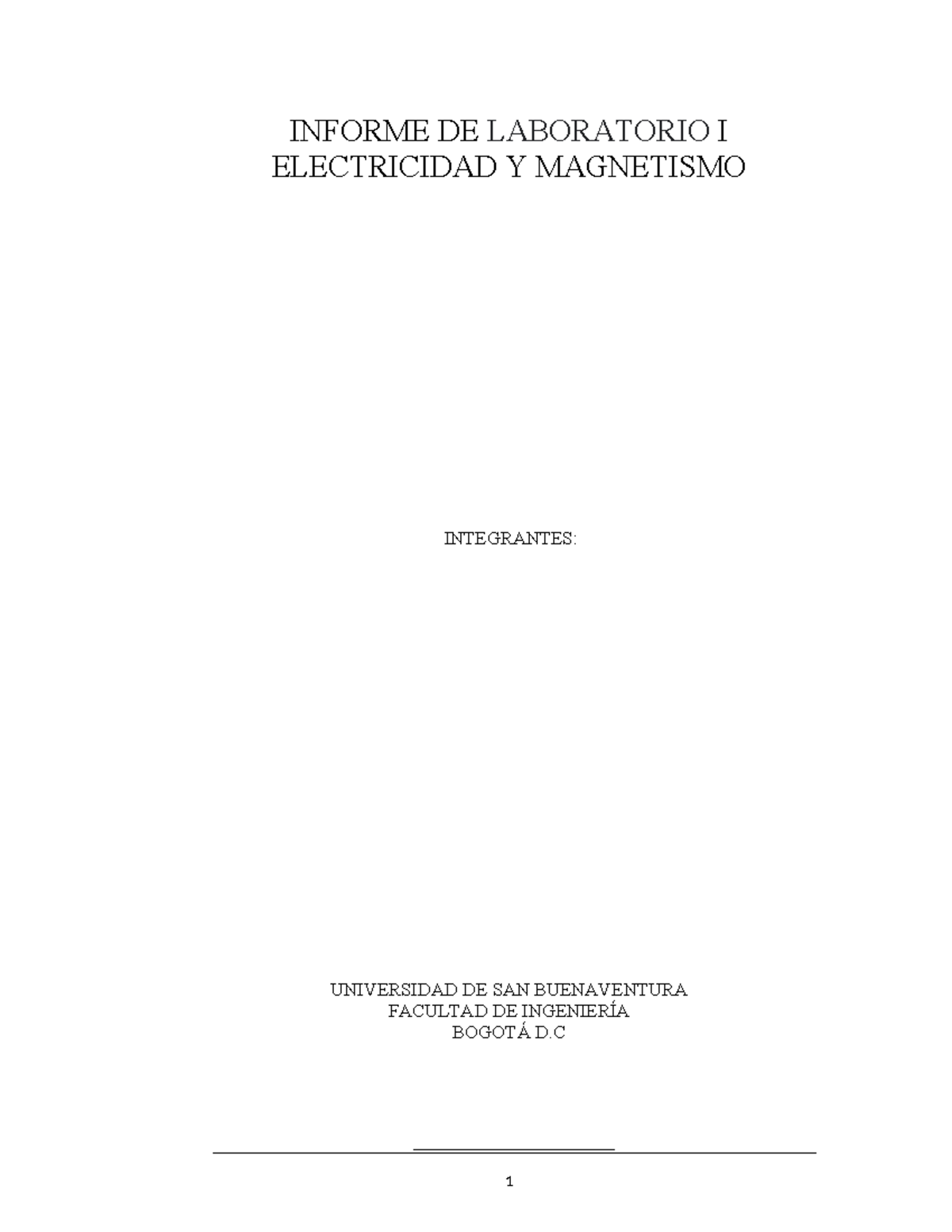 Laboratorio Electricidad Y Magnetismo Informe De Laboratorio I