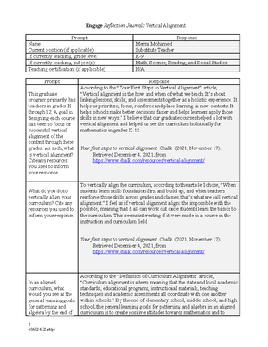 Engage Reflection Journal Vertical Alignment - A goal in designing each ...
