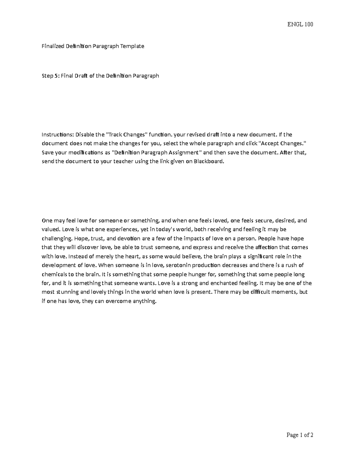 Definition paraghraph final - ENGL 100 Finalized Definition Paragraph ...