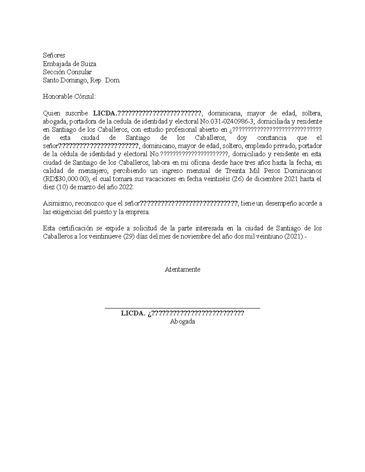 Carta Consular - Señores Embajada de Suiza Sección Consular Santo ...