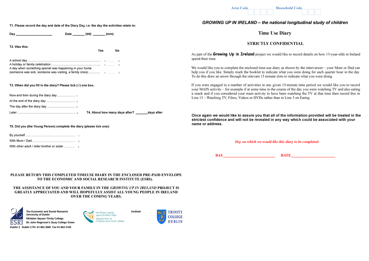 Time-use-Diary - use for school - T1. Please record the day and date of ...