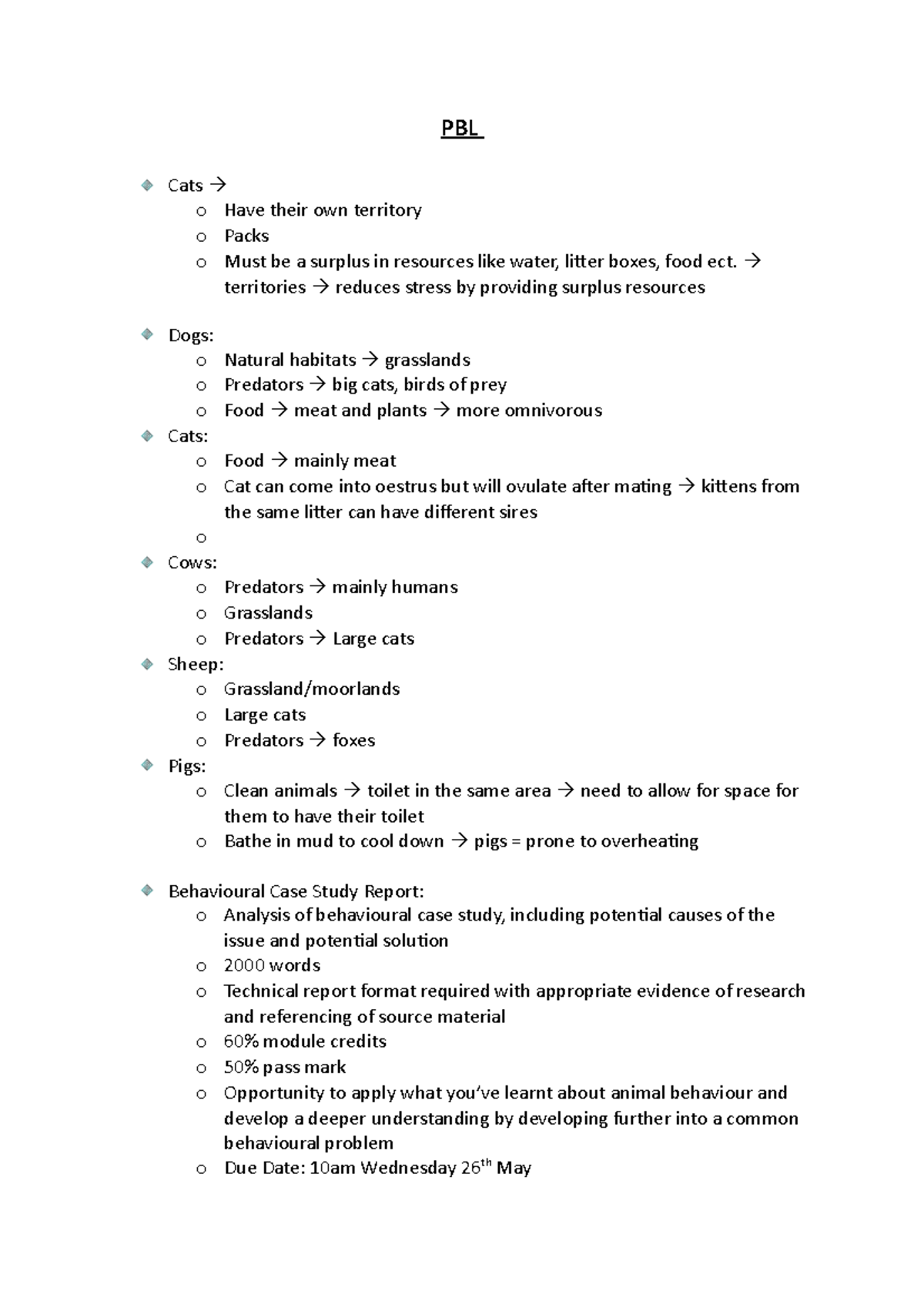 PBL copy - PBL - tutorial - PBL Cats o Have their own territory o Packs ...