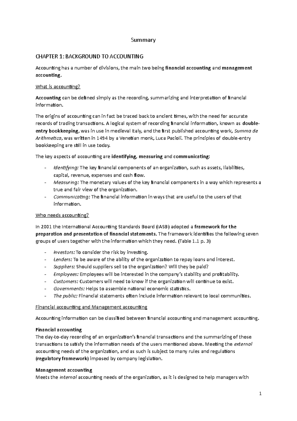 Basic Financial Accounting summary - Summary CHAPTER 1: BACKGROUND TO ...