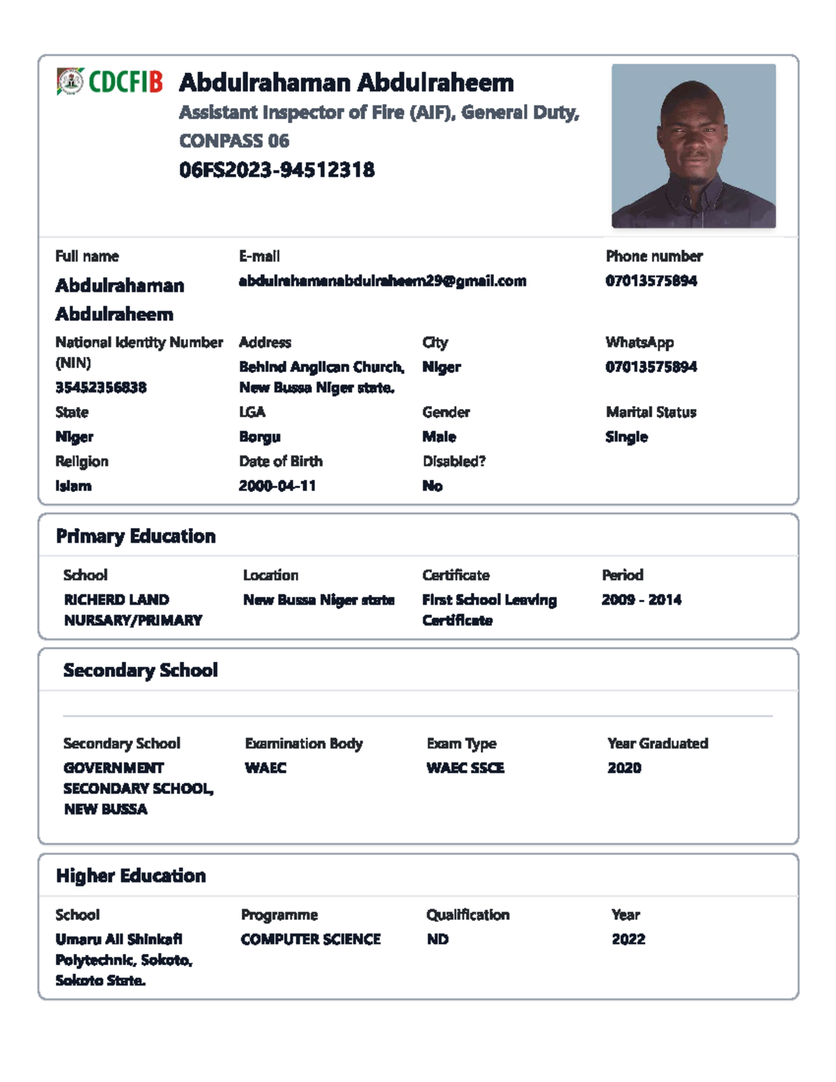 FIRE Service FORM - good - computer science - Studocu