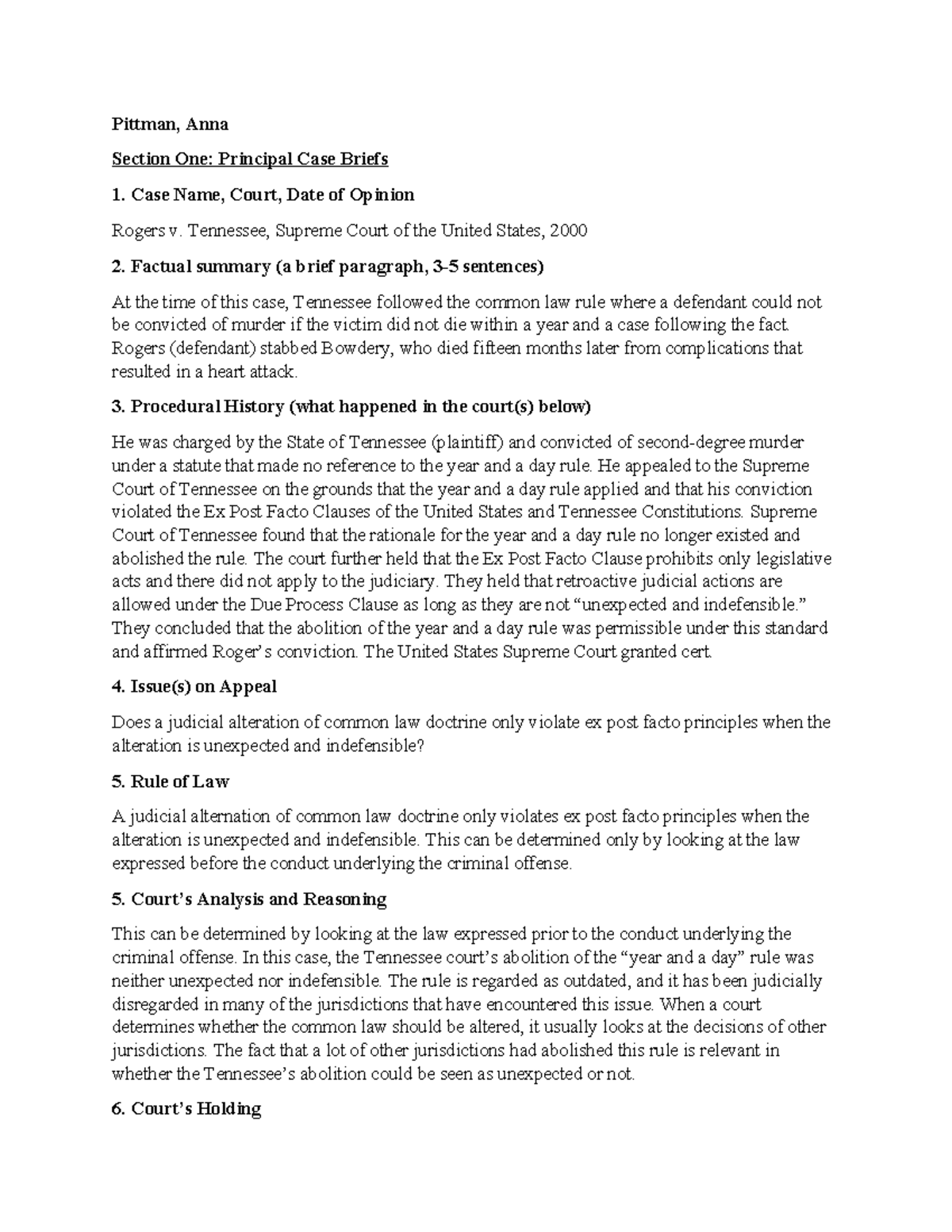 August 30 Case Brief - Pittman, Anna Section One: Principal Case Briefs ...