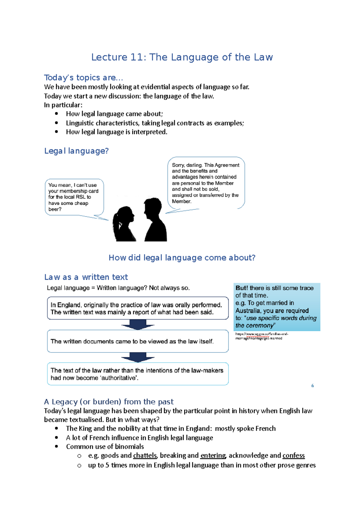 11 Language of the Law - Lecture 11: The Language of the Law Today’s ...