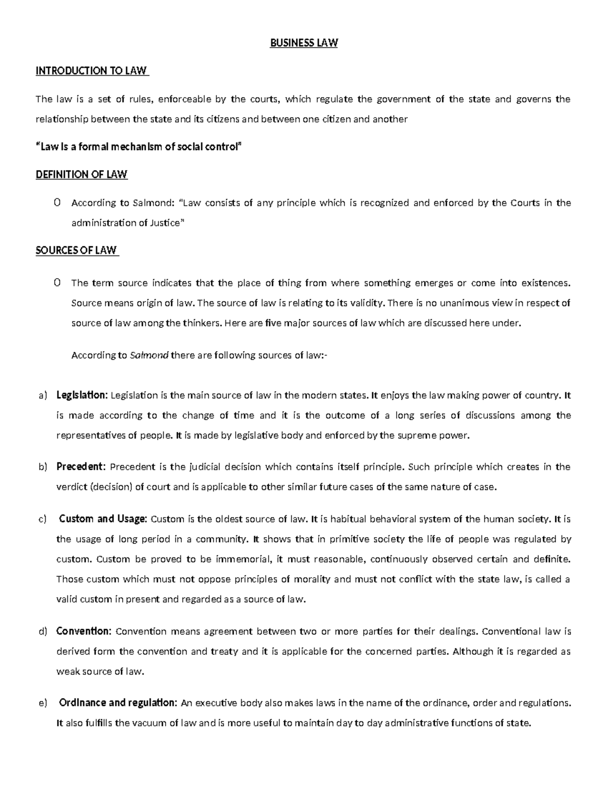 Business LAW Introduction TO LAW - BUSINESS LAW INTRODUCTION TO LAW The ...