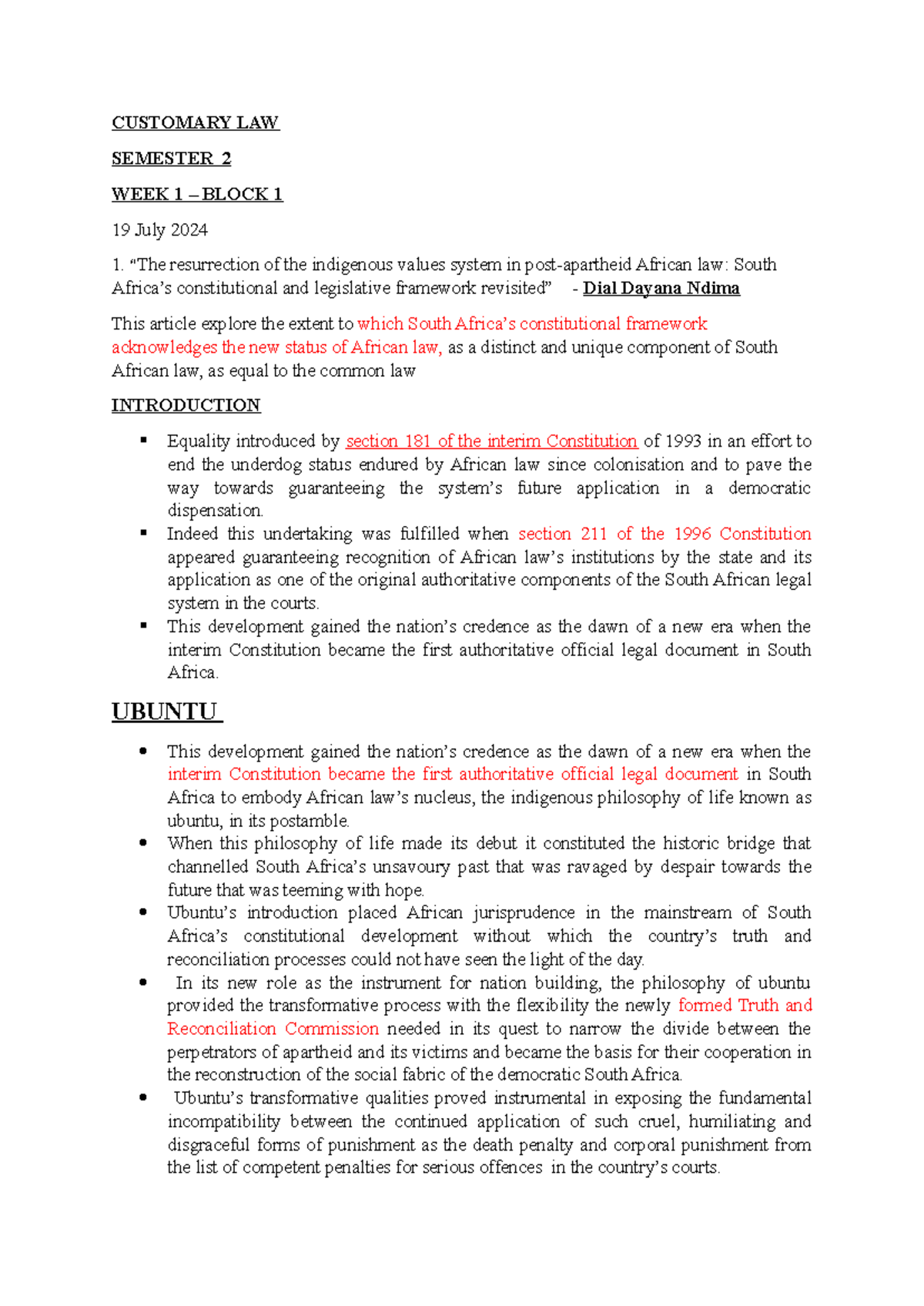 Customary LAW Articles Summary for this year - CUSTOMARY LAW SEMESTER 2 ...