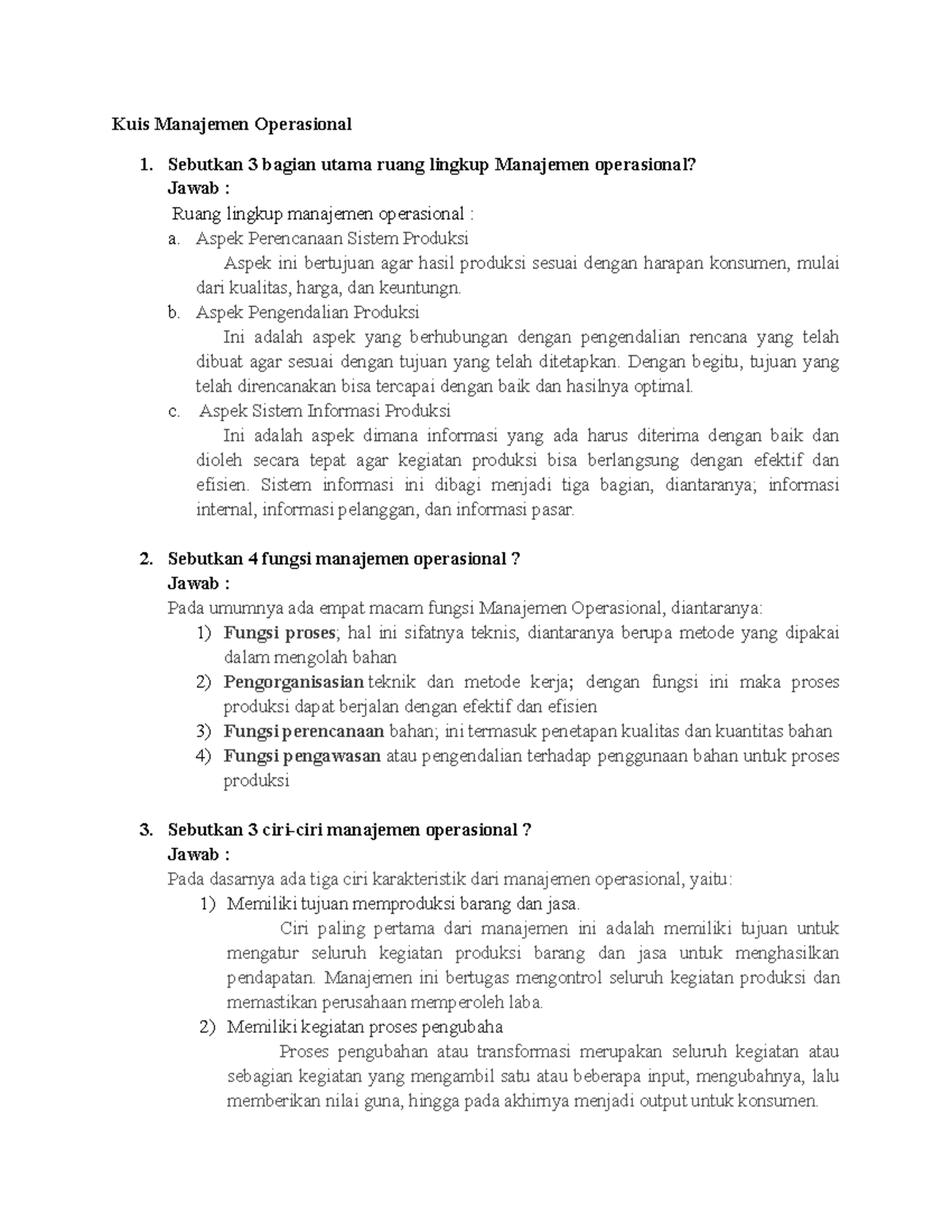 KUIS Manajmen Operasional - Kuis Manajemen Operasional Sebutkan 3 ...