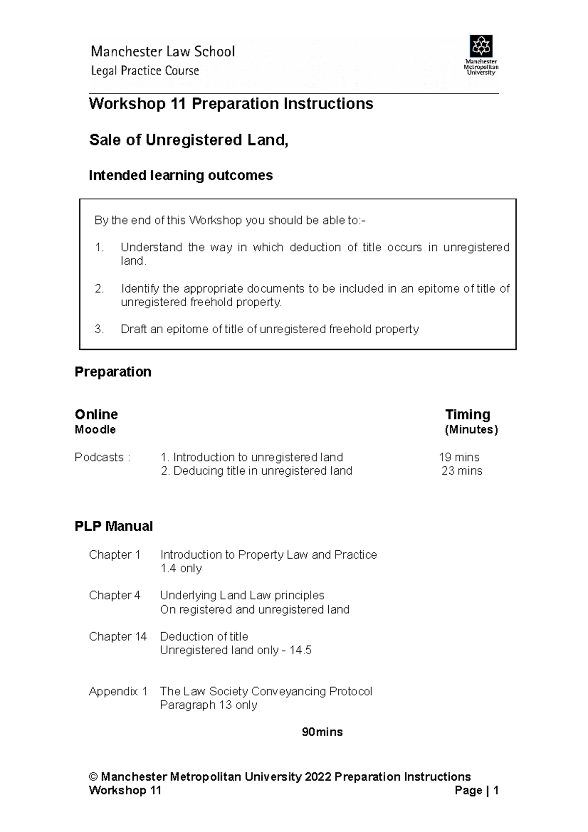 Workshop 11 Prep - Workshop 11 Preparation Instructions Sale of ...