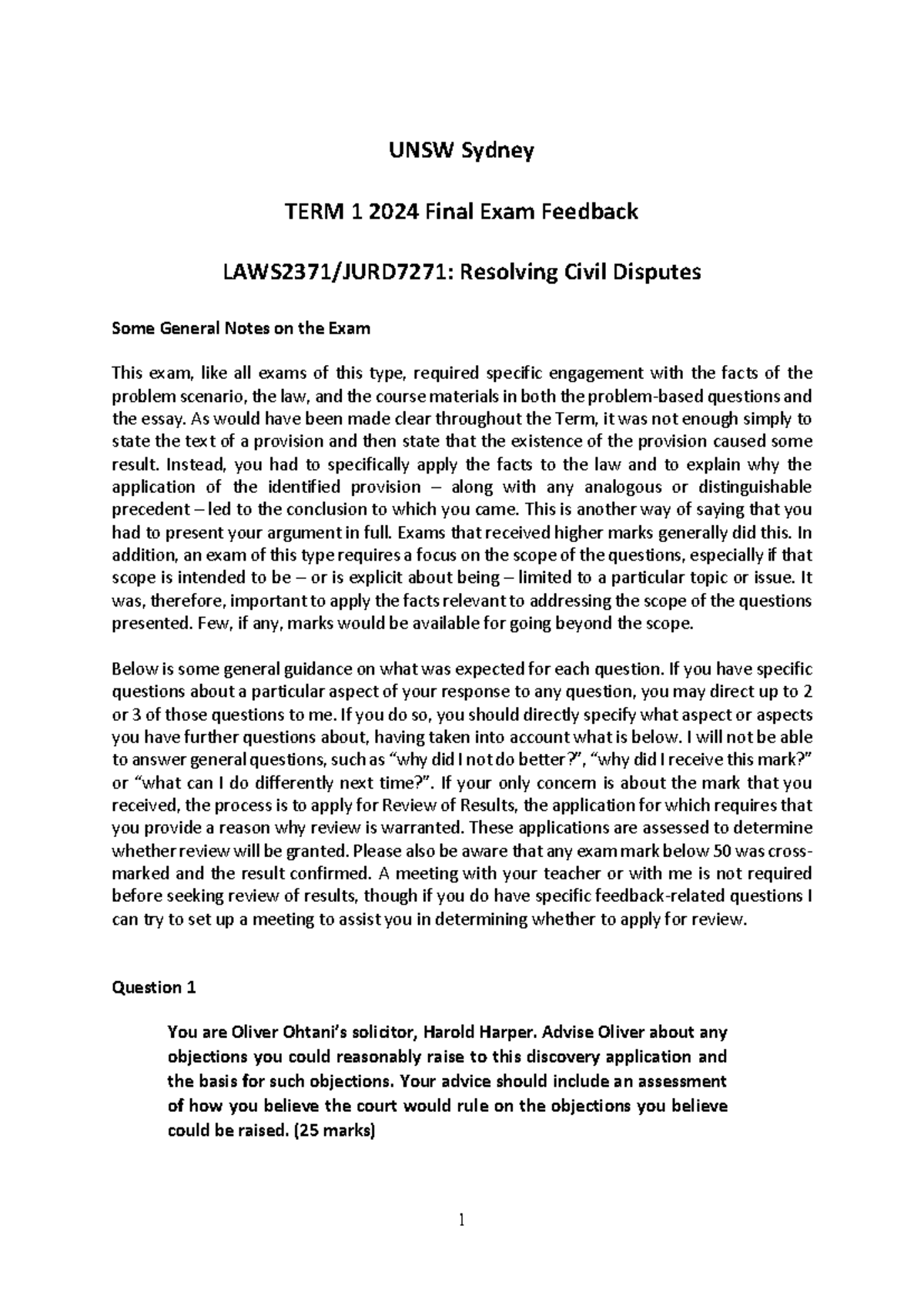 RCD T1 2024 Final Exam Feedback - UNSW Sydney TERM 1 2024 Final Exam ...